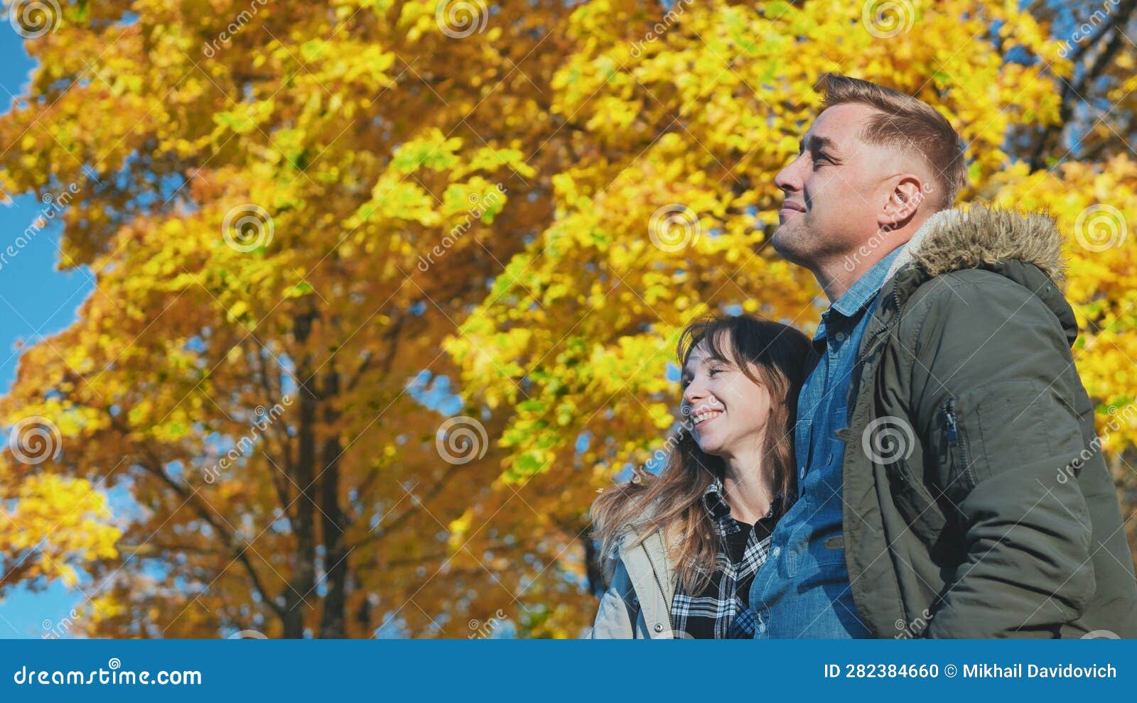 Happy and in Love Young Couple in the Park in the Fall. Stock Photo ...