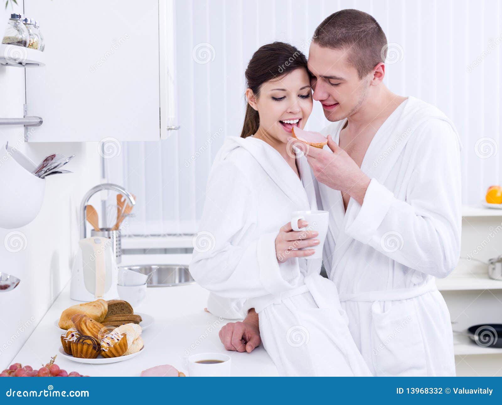 Happy Lovers Having Breakfast Stock Photo - Image of food, happy: 13968332
