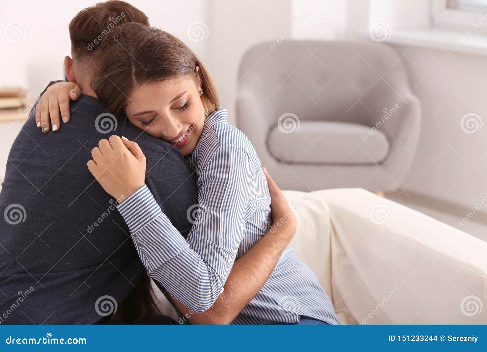 Happy Loving Couple Hugging at Home Stock Photo - Image of beloved ...