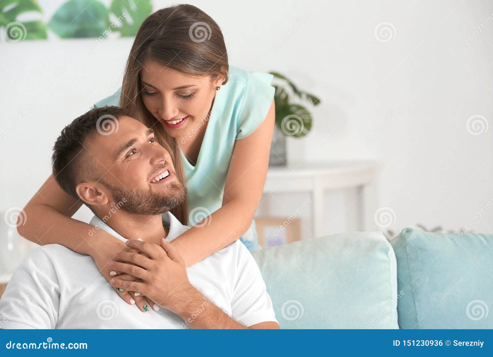 Happy Loving Couple Resting at Home Stock Photo - Image of affection ...