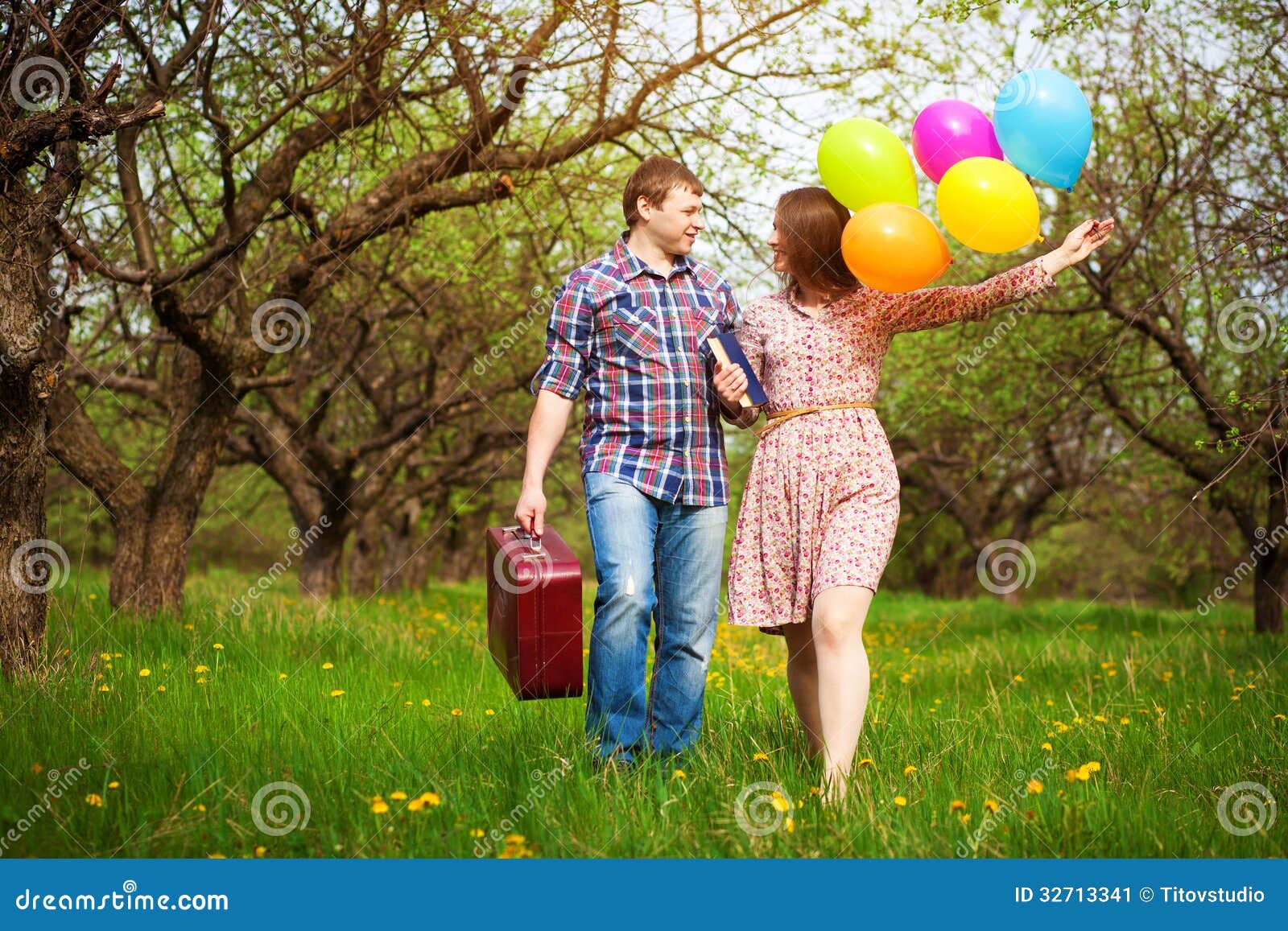 Happy Loving Couple on a Spring Meadow Stock Image - Image of love ...