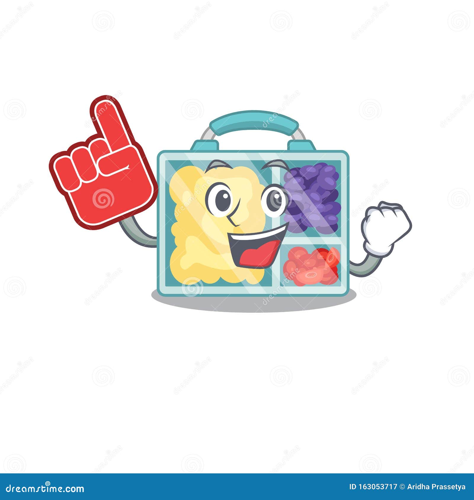 Happy Lunch Box Above Foam Finger Character Table Stock Vector ...