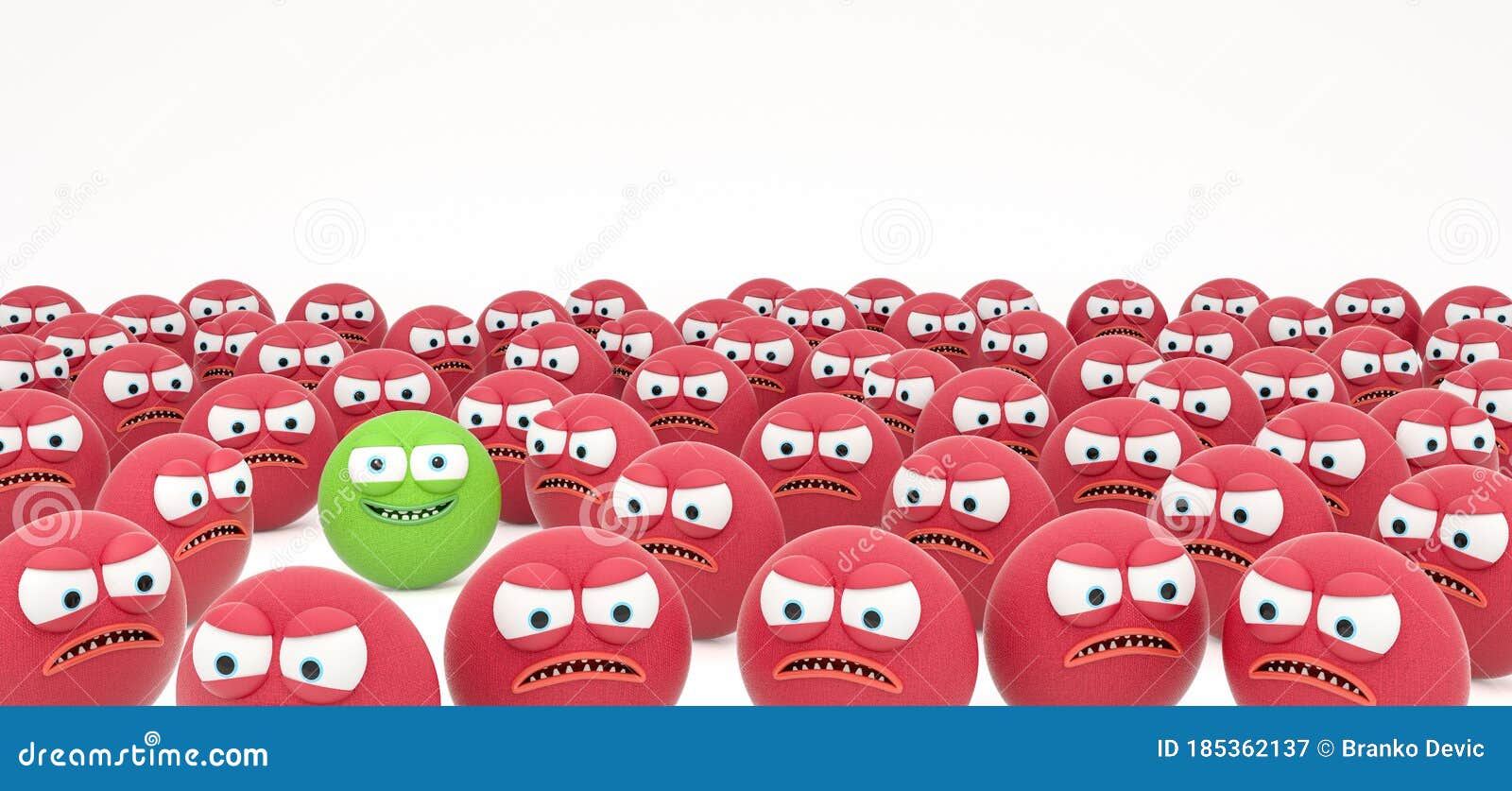 Happy and Mad Funny Face Character in Crowd 3d Render Stock ...