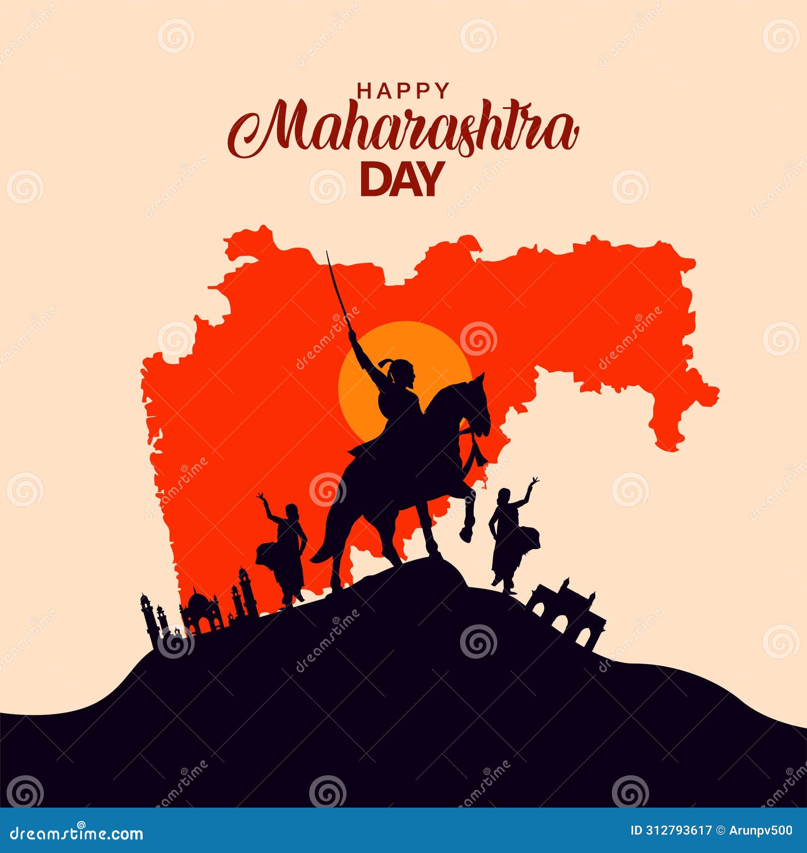 Happy Maharashtra Day with Maharashtra Map. Abstract Vector ...