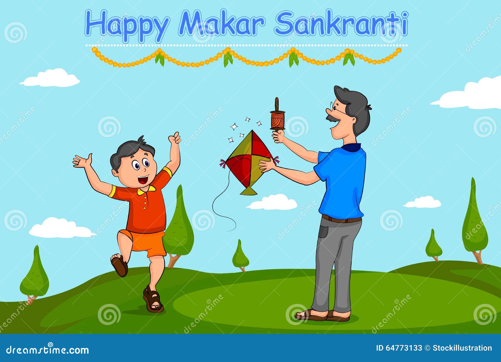 Happy Makar Sankrant stock vector. Illustration of flying - 64773133
