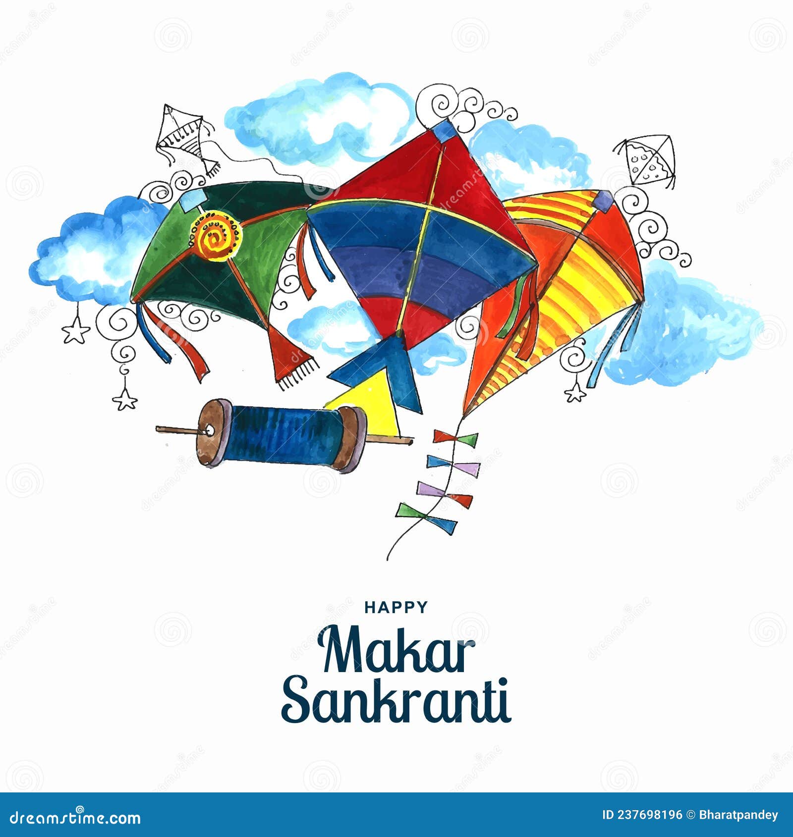 Colorful Kites Vector On The Sky - Traditional Greek Clean Monday Kites ...