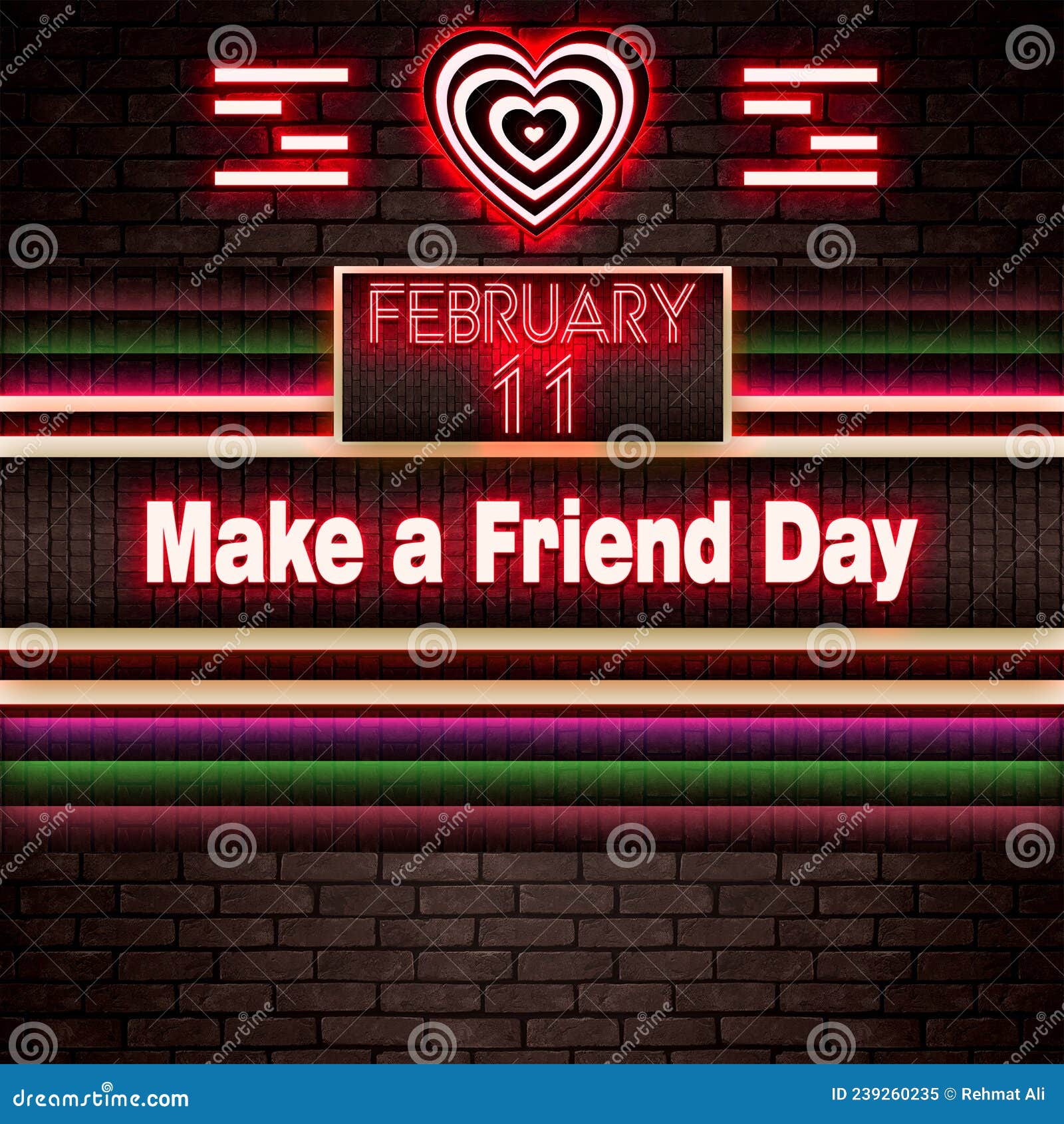 11 February, Make a Friend Day, Neon Text Effect on Bricks Background ...