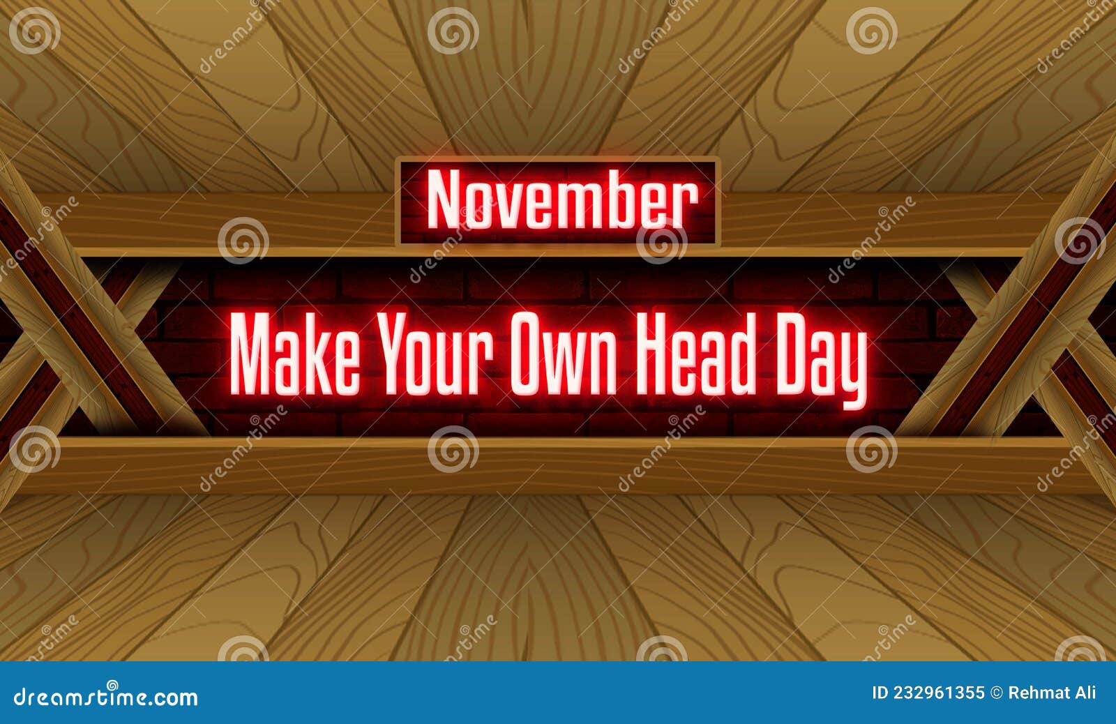 November, Make Your Own Head Day, Neon Text Effect on Bricks Background ...