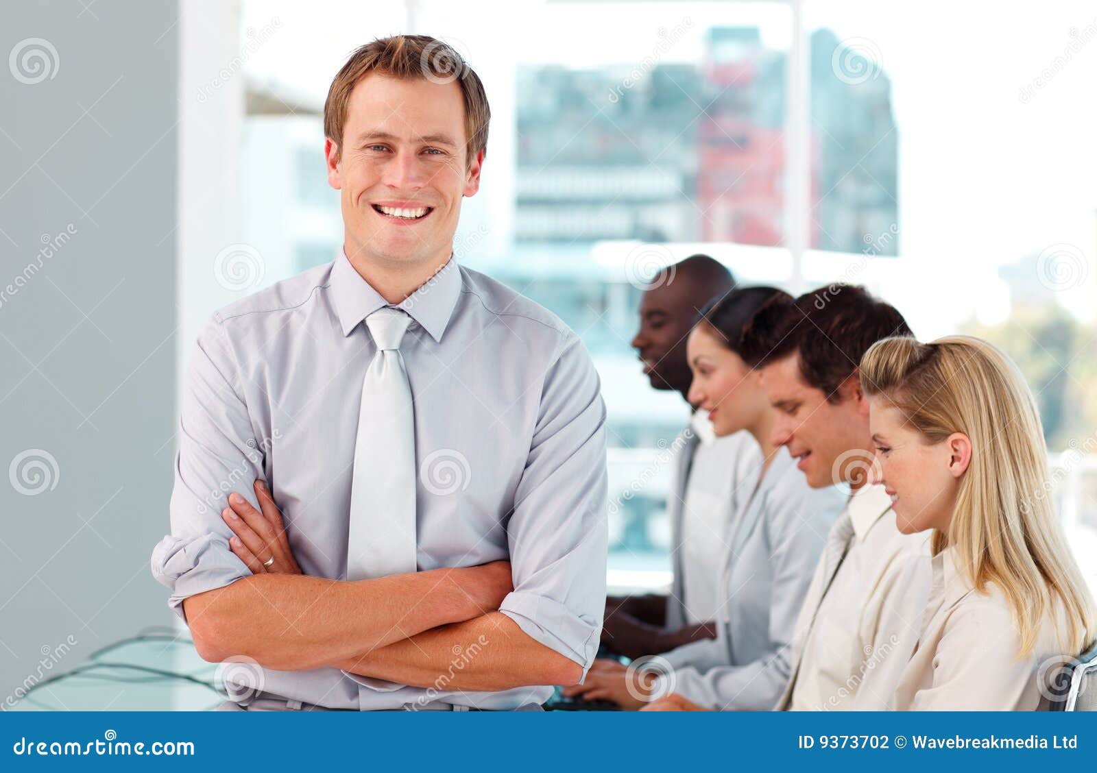 Happy Male Boss Leading His Team Stock Photo - Image of meeting ...