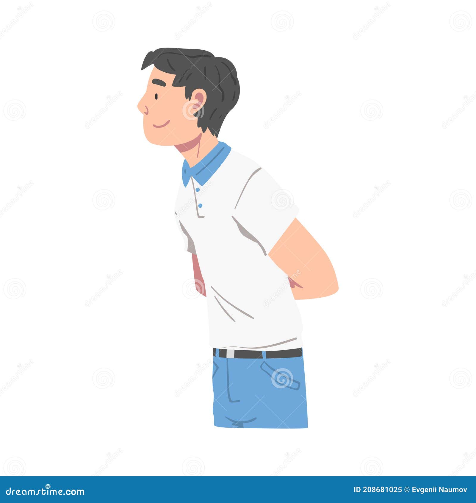 Happy Male Character With Crossed Arms Behind The Back Smiling With Joy