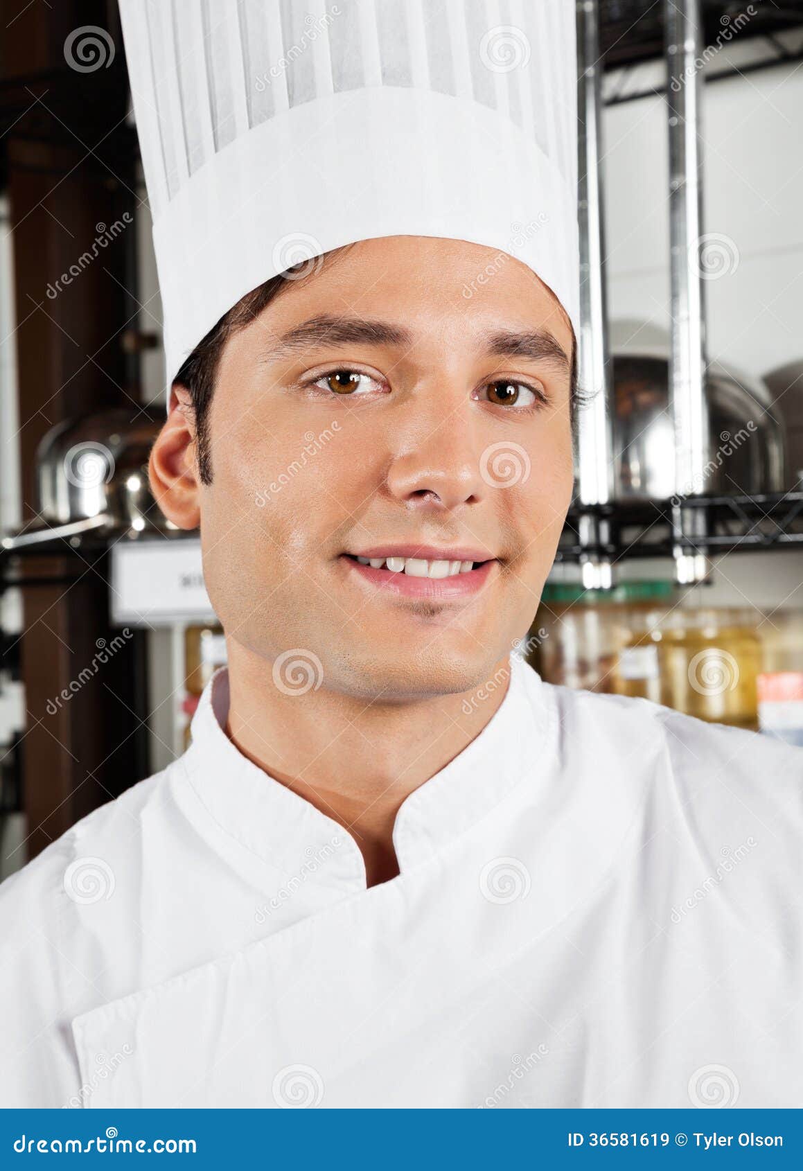 Happy Male Chef in Kitchen stock image. Image of male - 36581619