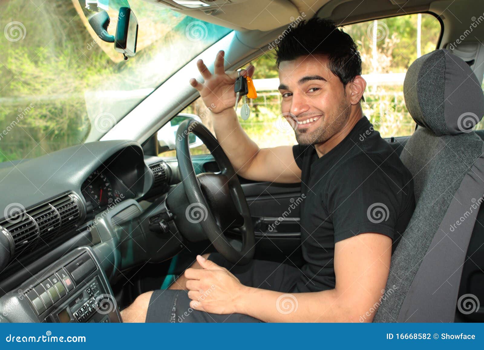 Happy Male Driver Holding Car Keys Stock Photo - Image of sitting ...