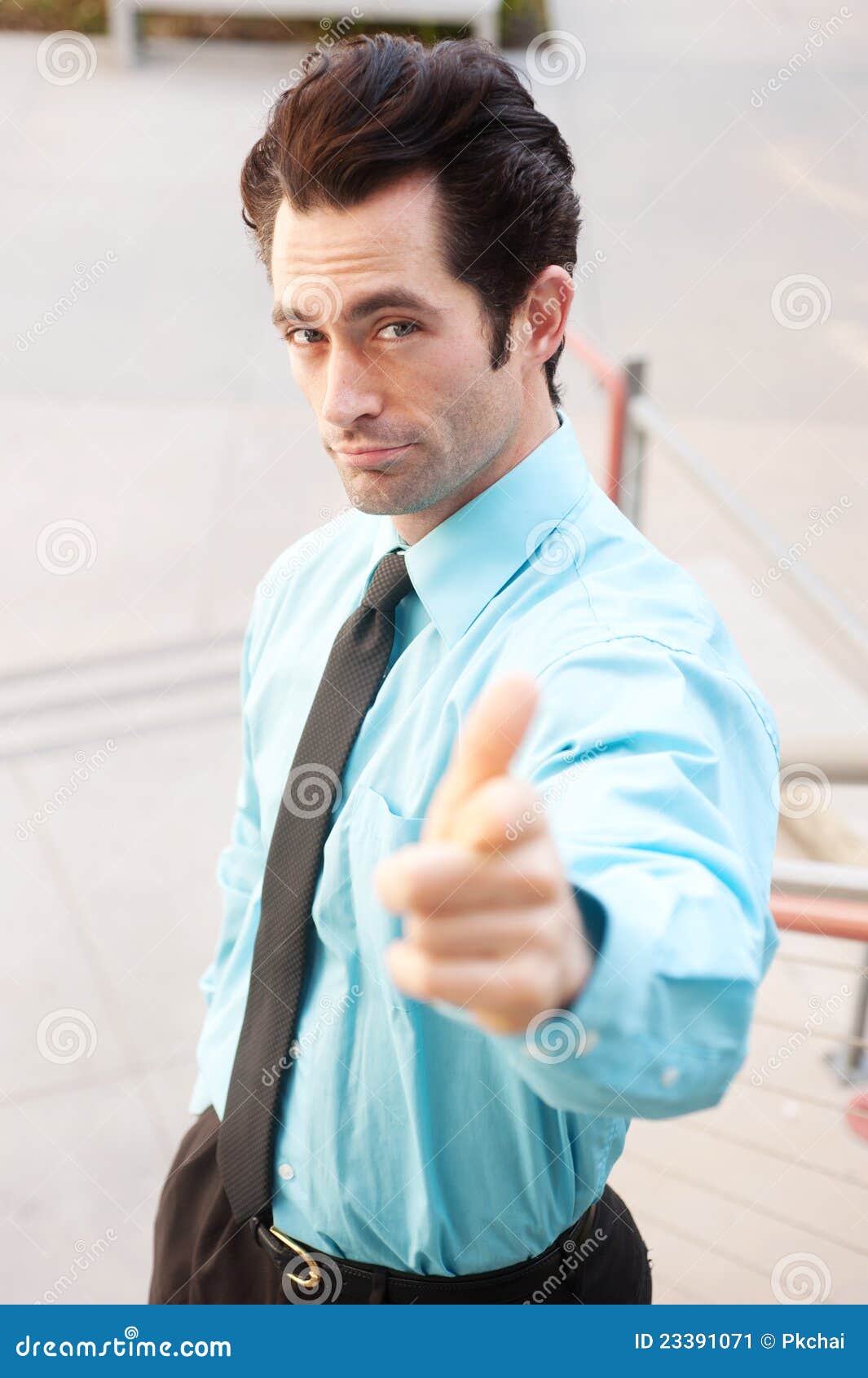 Happy Male Executive Pointing Stock Image - Image of building ...