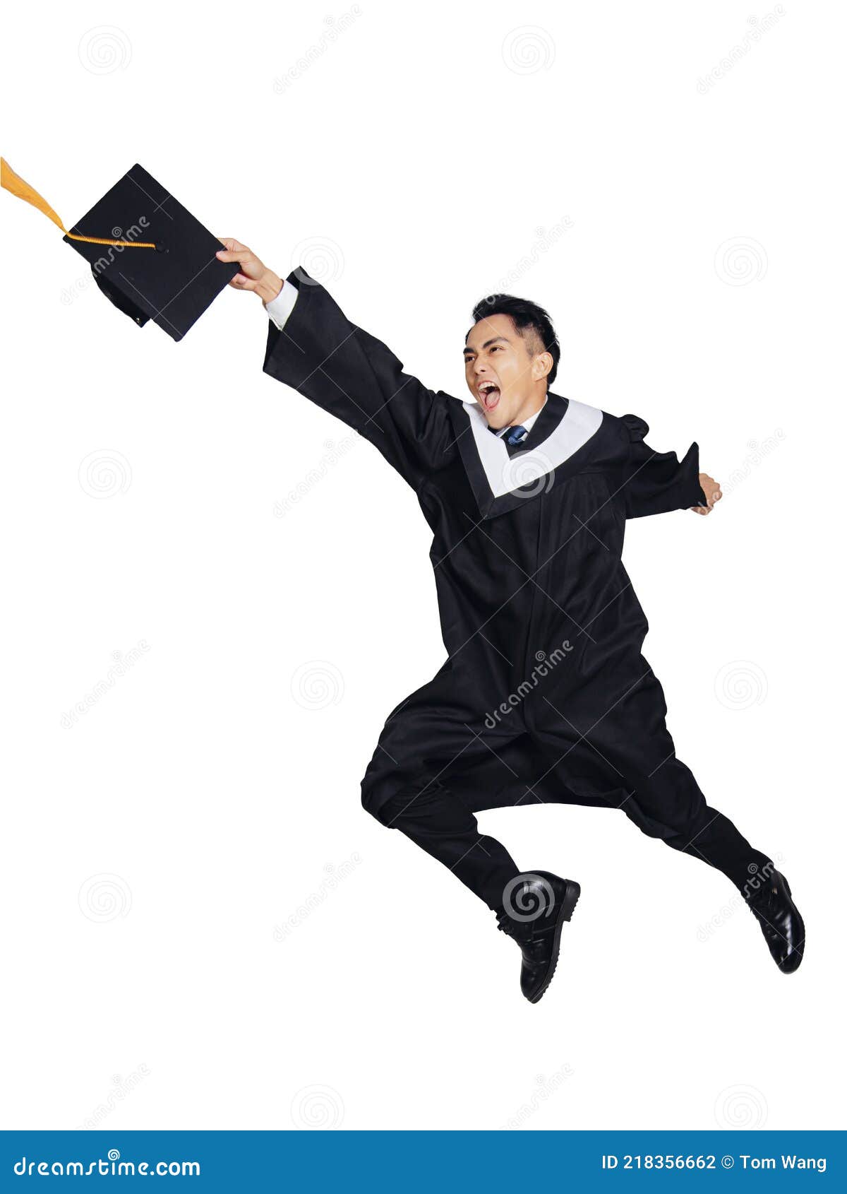 Happy Male Graduate Student Running and Jumping Stock Photo - Image of ...