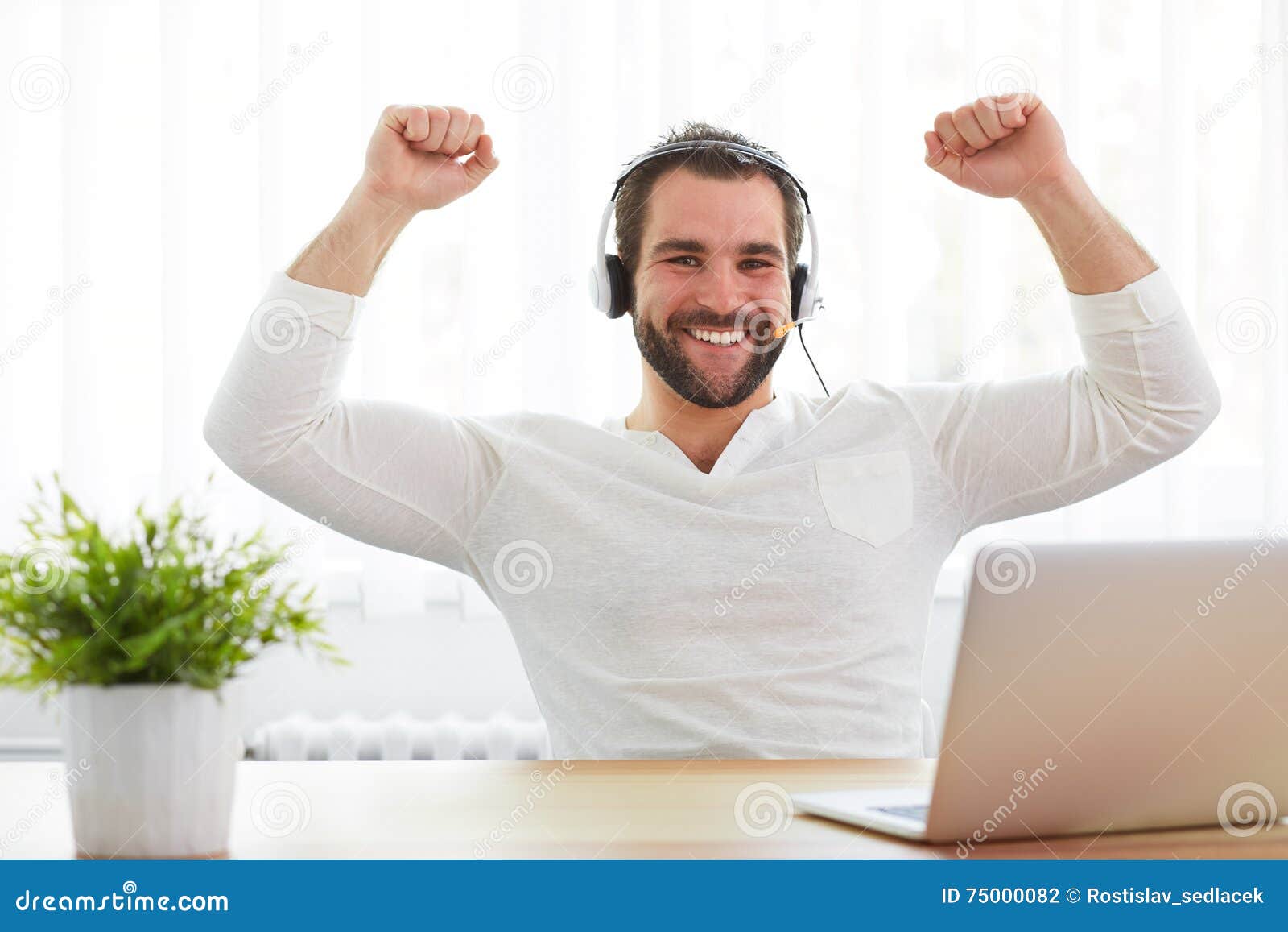 Happy Male Operator in the Office Stock Photo - Image of caucasian ...