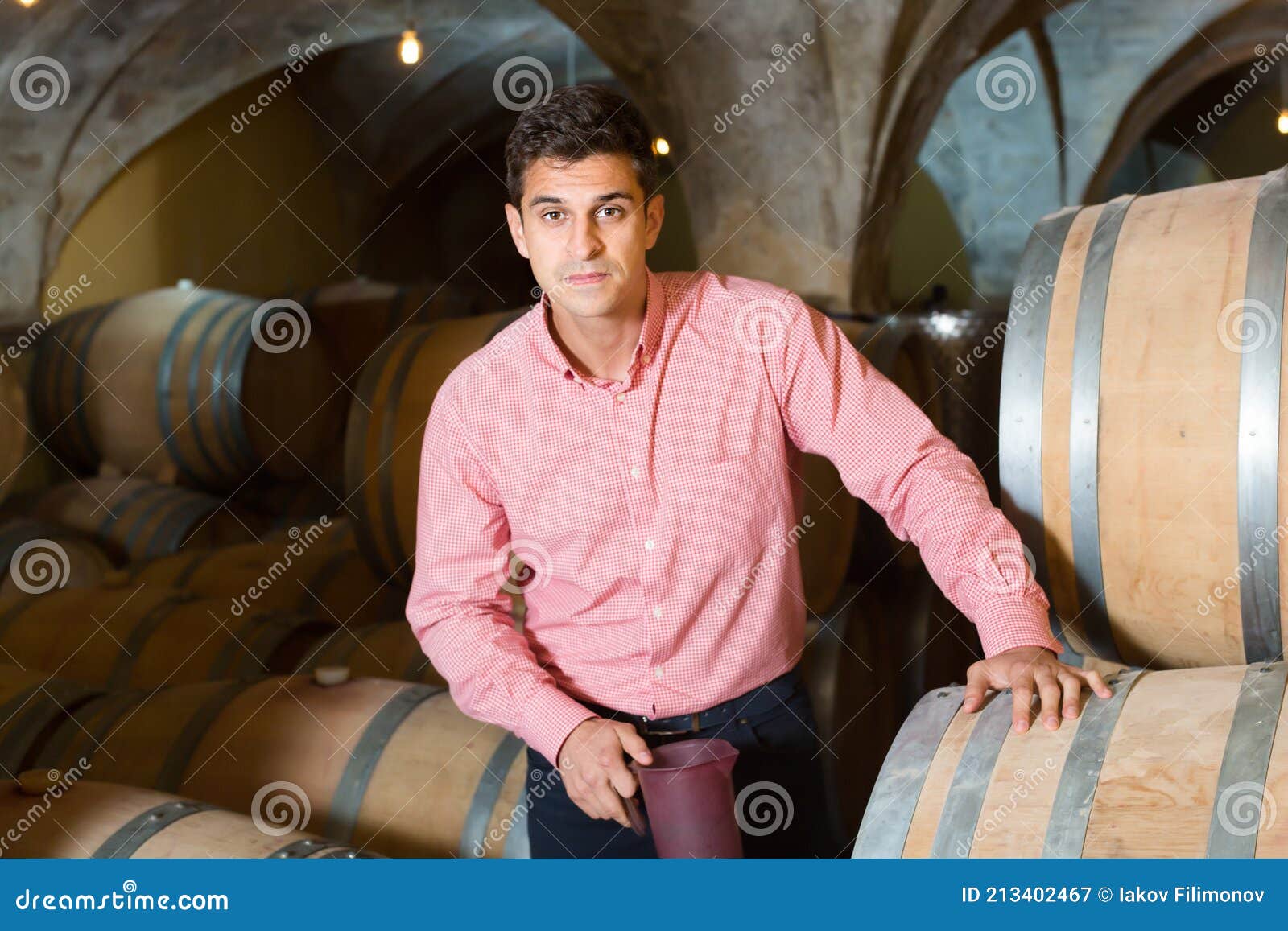 Happy Male Owner of Winery Standing with Wine Stock Image - Image of ...