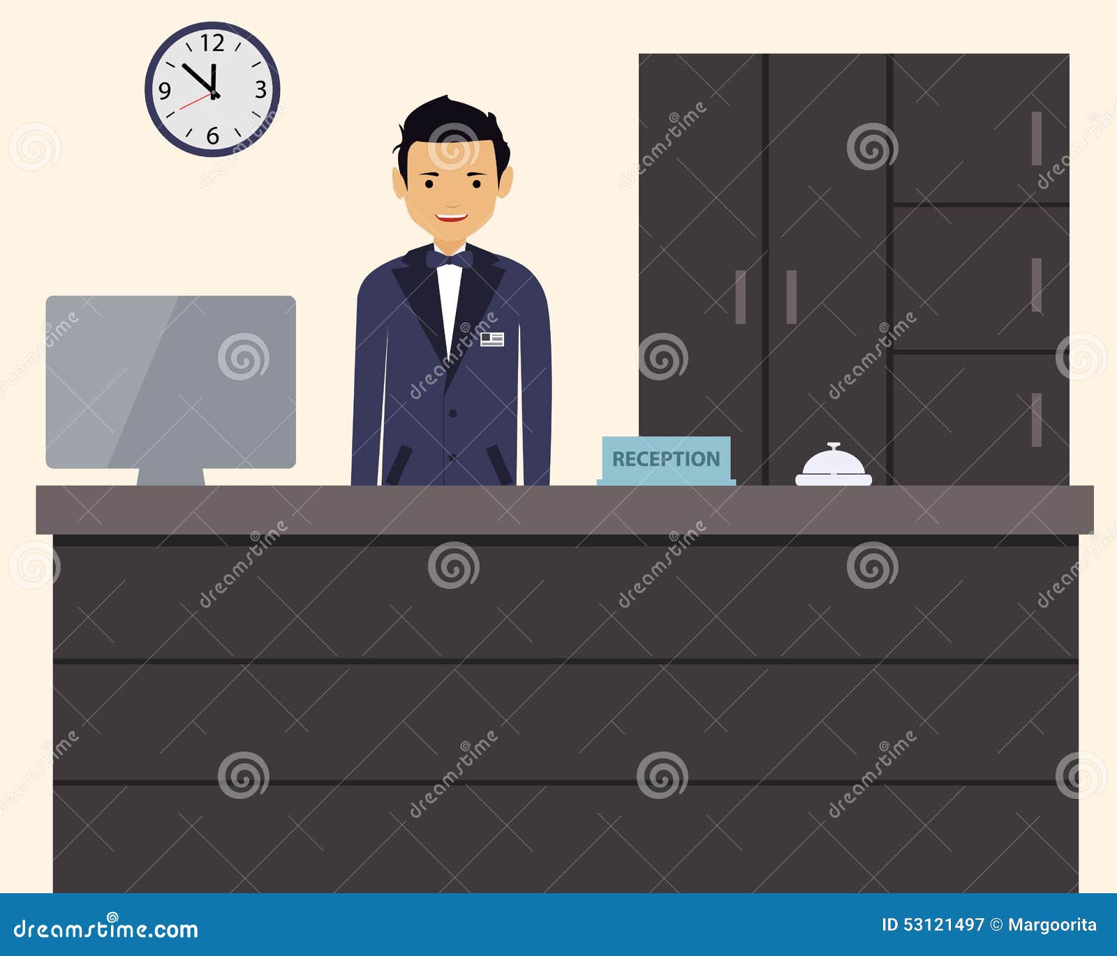 Happy Male Receptionist Standing at Hotel Stock Vector - Illustration ...