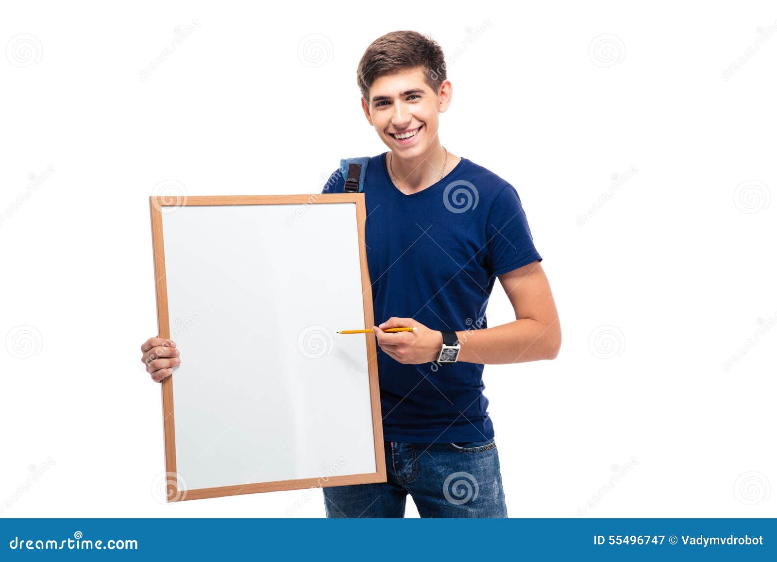 Happy Male Student Pointing on Blank Board Stock Image - Image of ...