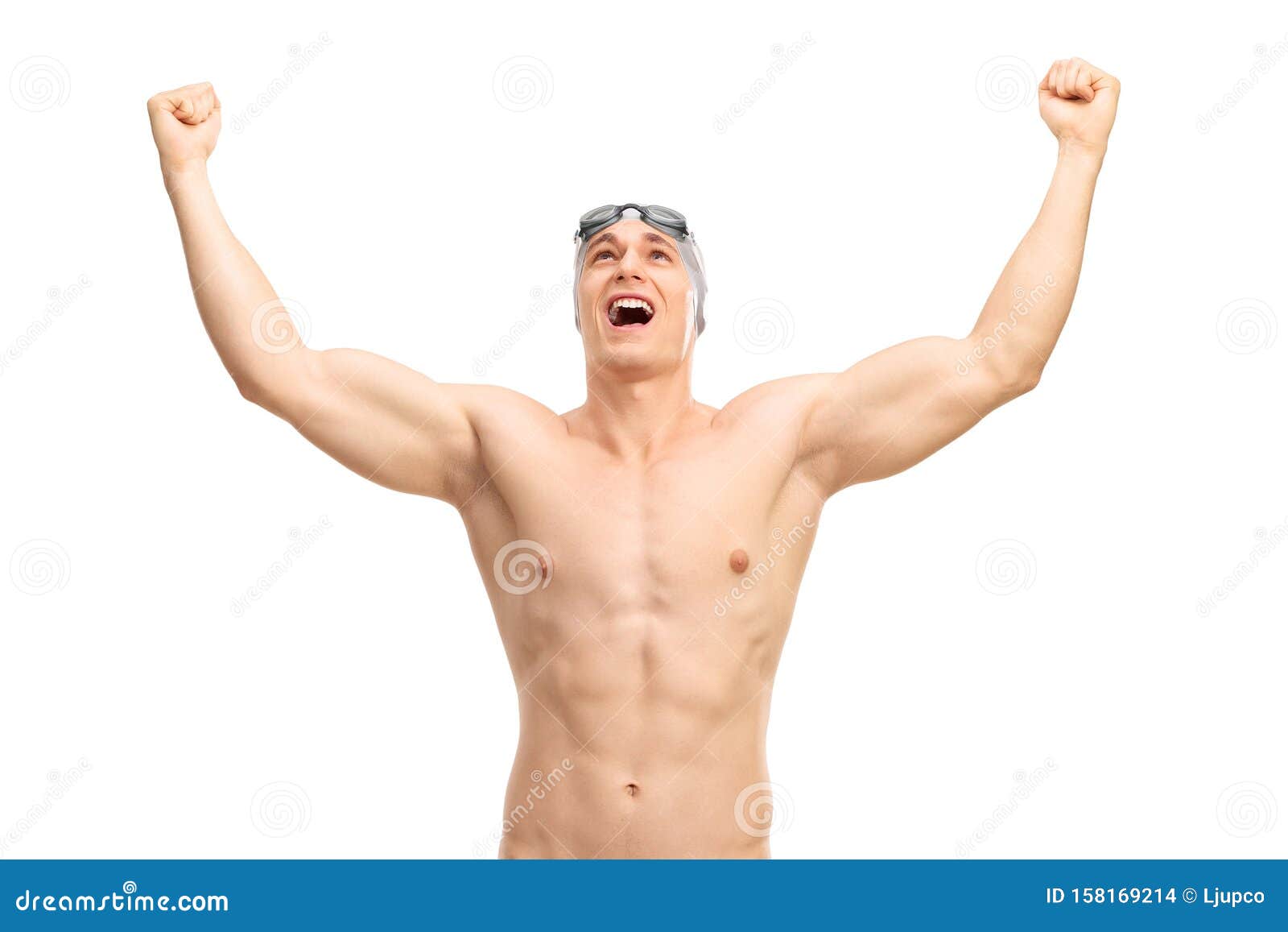 Happy Male Swimmer Posing Gesturing Stock Photo - Image of adult, fast ...