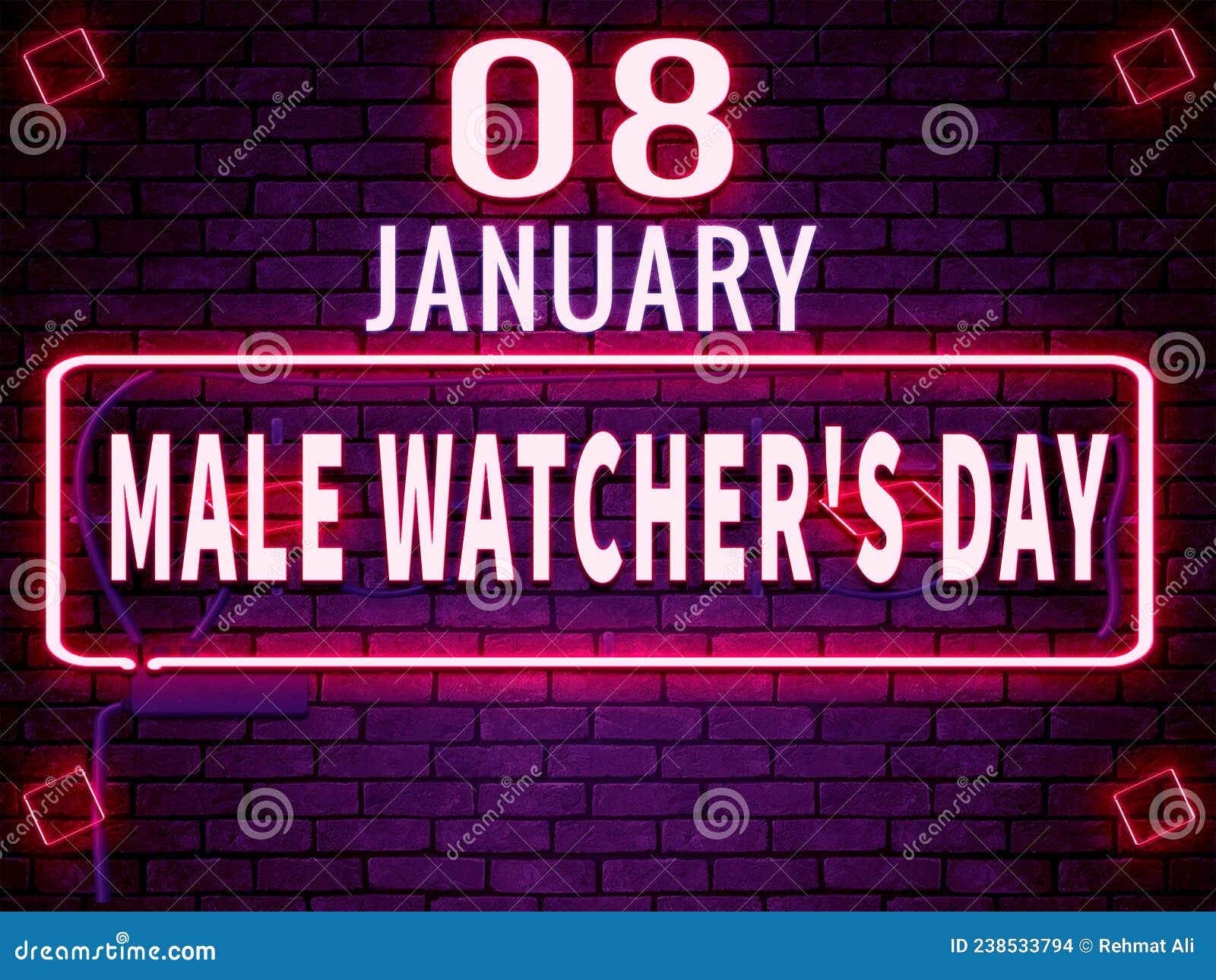 08 January, Male Watcher S Day, Neon Text Effect on Bricks Background ...