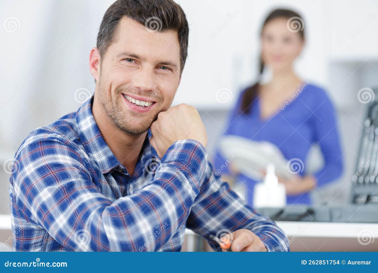 Happy Male Worker Looking at Camera Stock Photo - Image of contractor ...