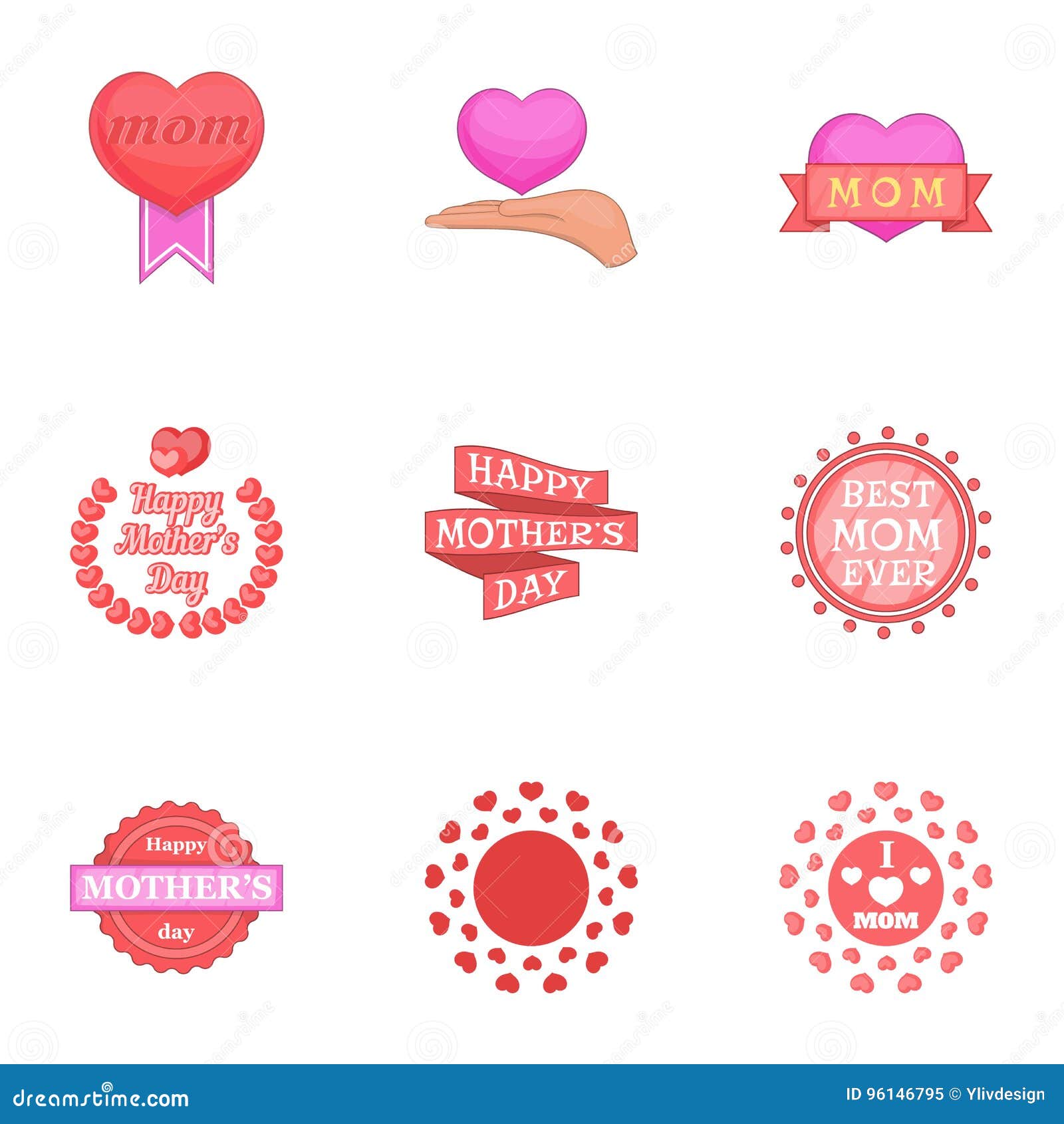Happy Mama Day Icons Set, Cartoon Style Stock Vector - Illustration of ...