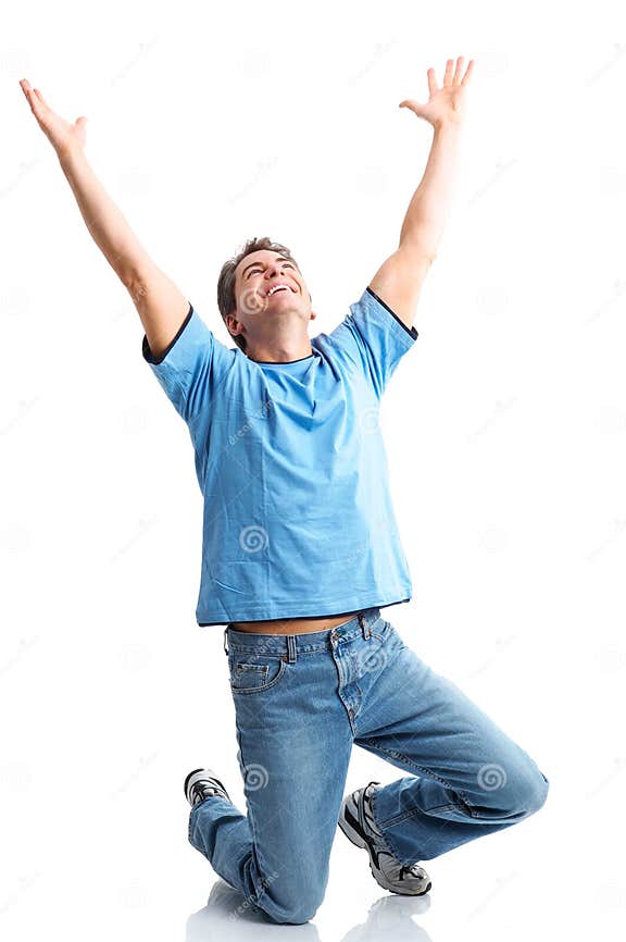 Happy man stock image. Image of background, shirt, blue - 4877021