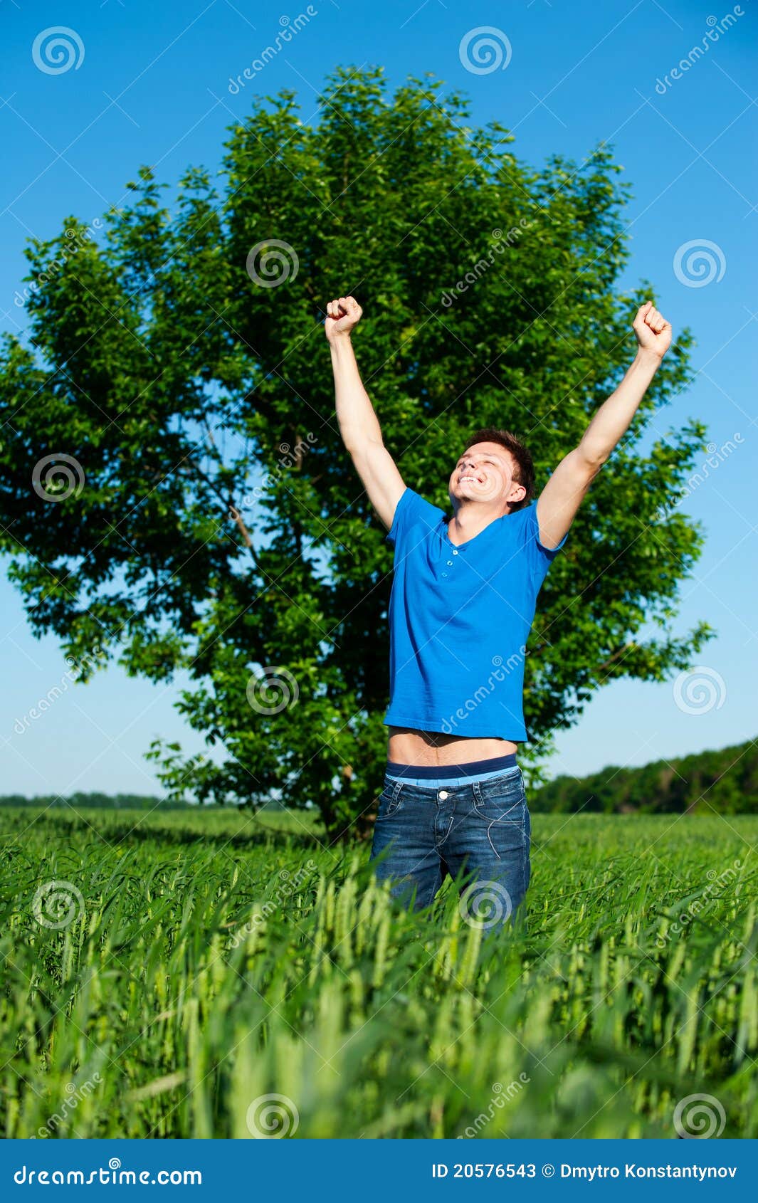 Happy Man Against Tree and Blue Sky Stock Image - Image of alright ...