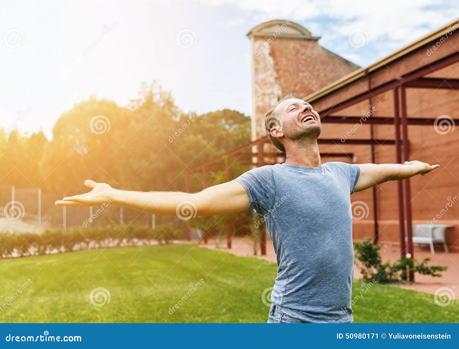 Happy Man with Arms Spread Open Stock Image - Image of close ...