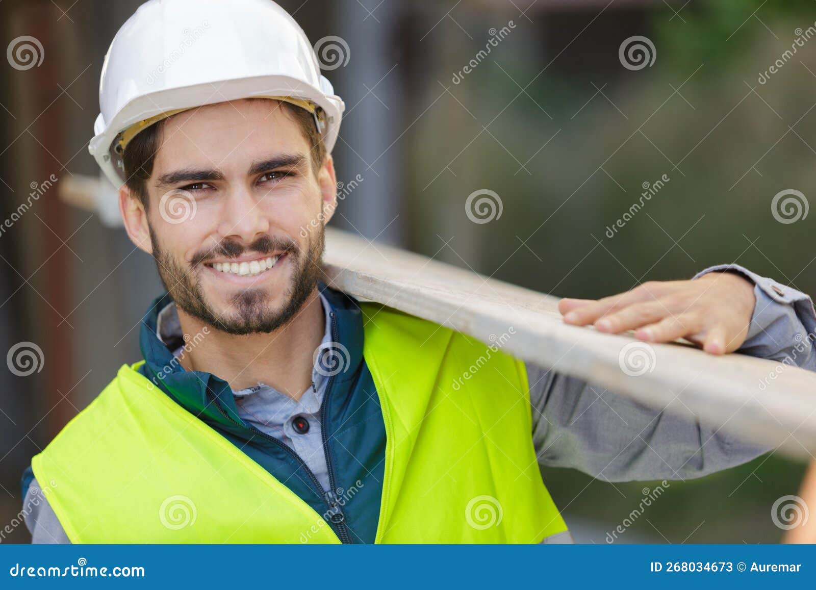 Happy Man As Builder Carrying Wood and Working Stock Image - Image of ...