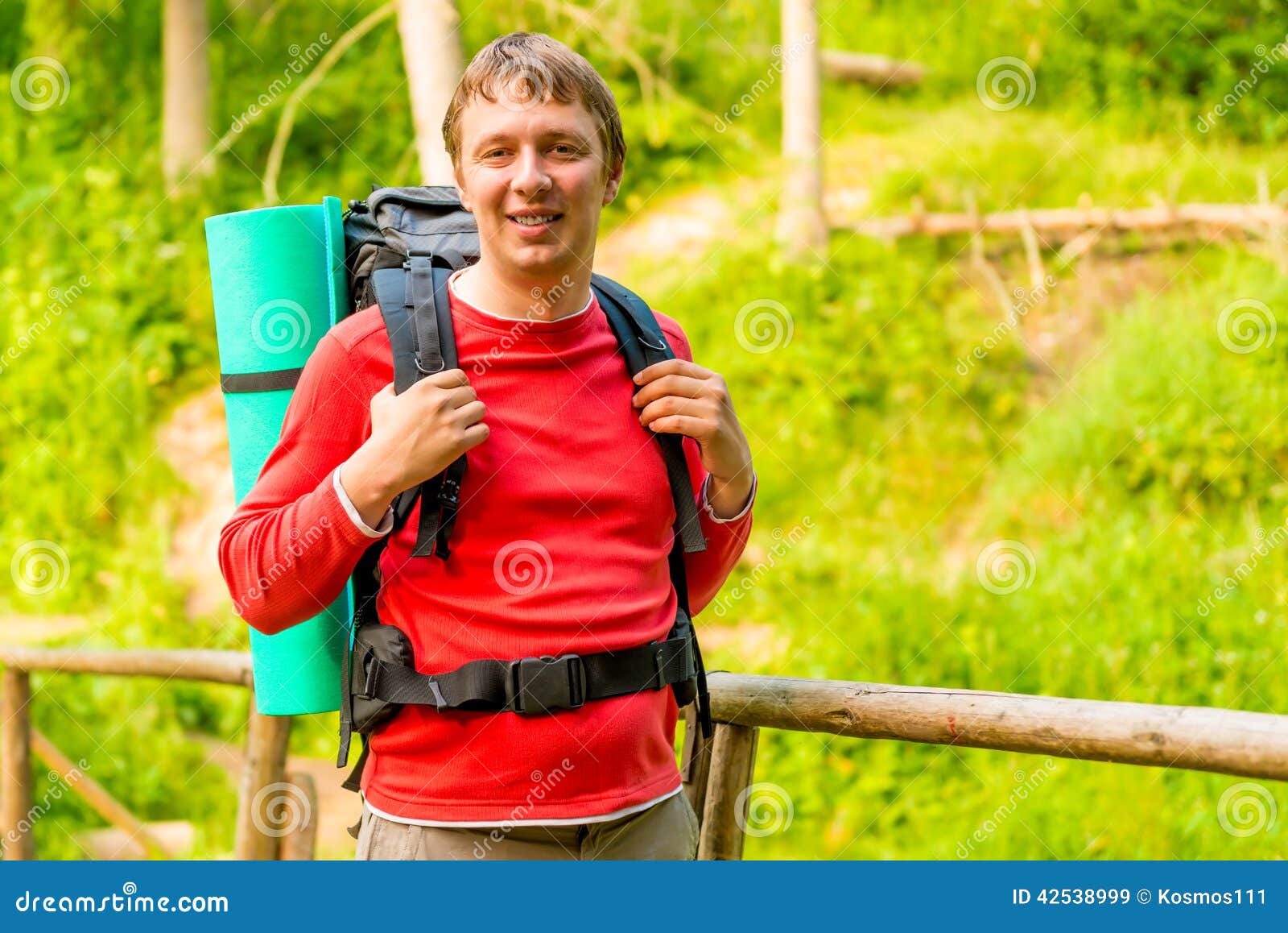 Happy Man with a Backpack Hiking Stock Image - Image of leisure, male ...