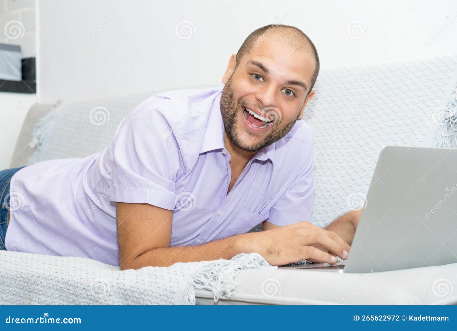 Happy Man with Bald and Beard Working at Computer Stock Photo - Image ...