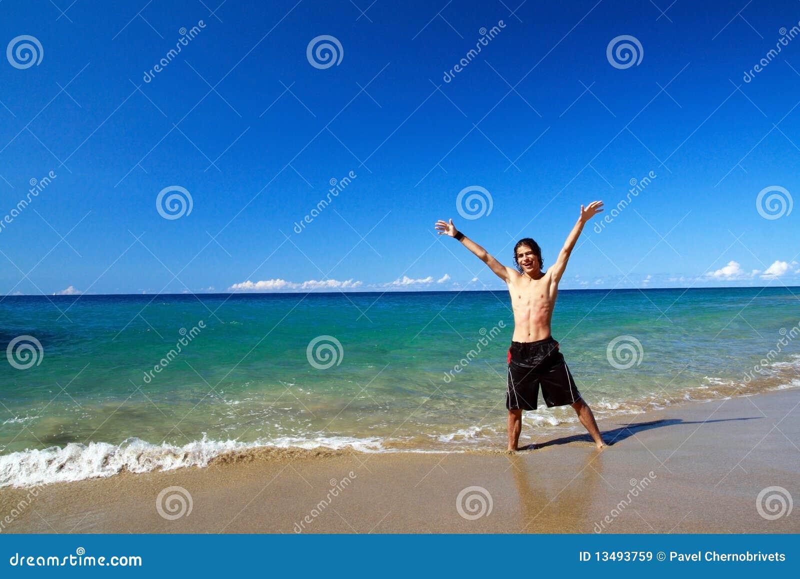 Happy man on beach stock image. Image of bali, summer - 13493759