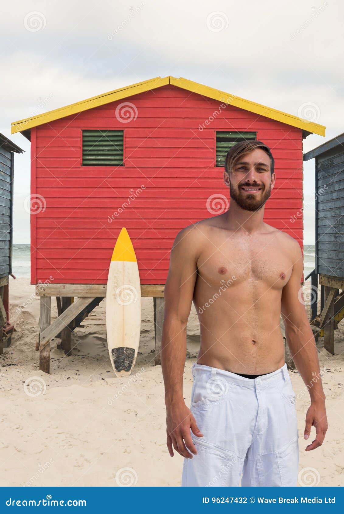 Happy Man at the Beach Standing in the Sand Stock Photo - Image of ...