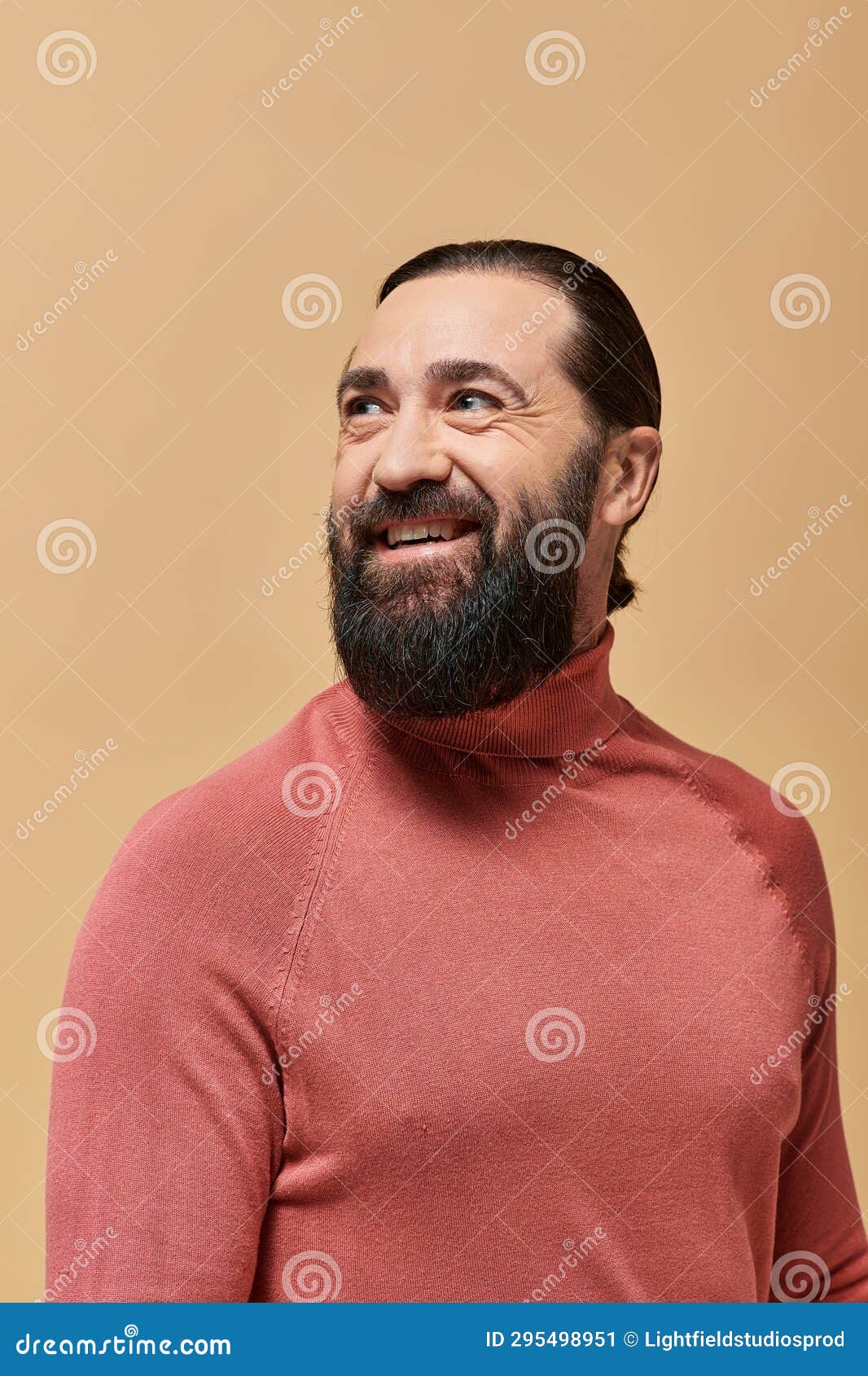 Happy Man with Beard in Pink Stock Image - Image of handsome ...