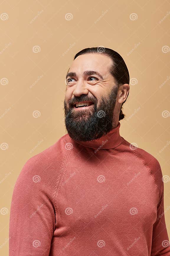 Happy Man with Beard in Pink Stock Image - Image of handsome ...