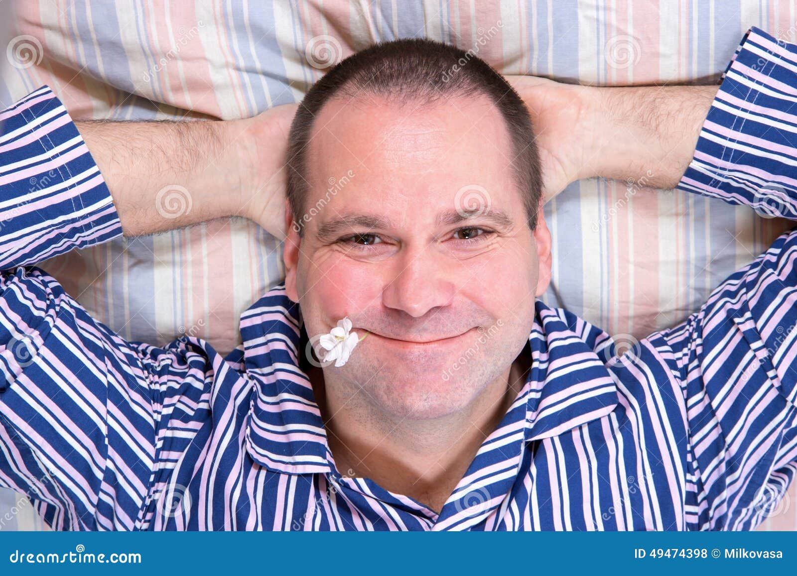 Happy man in the bed stock photo. Image of easy, dream - 49474398