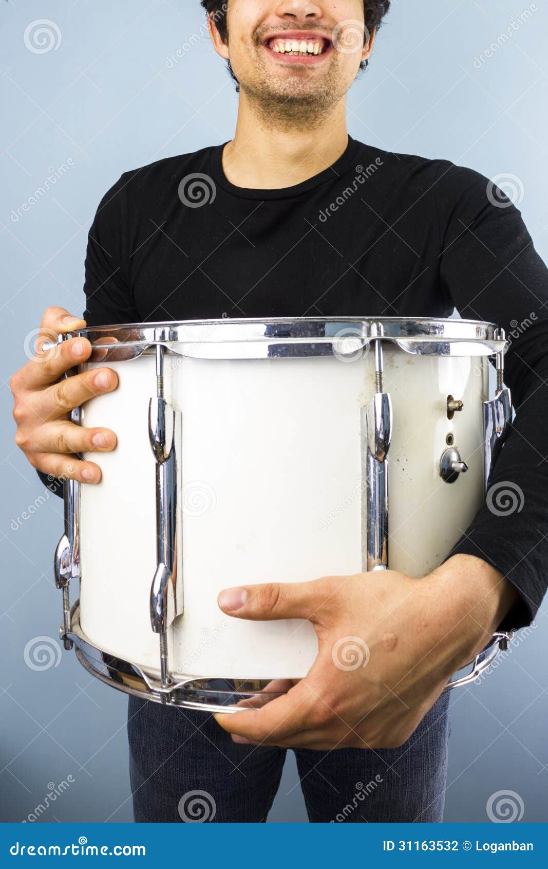 Happy man with big drum stock photo. Image of instrument - 31163532