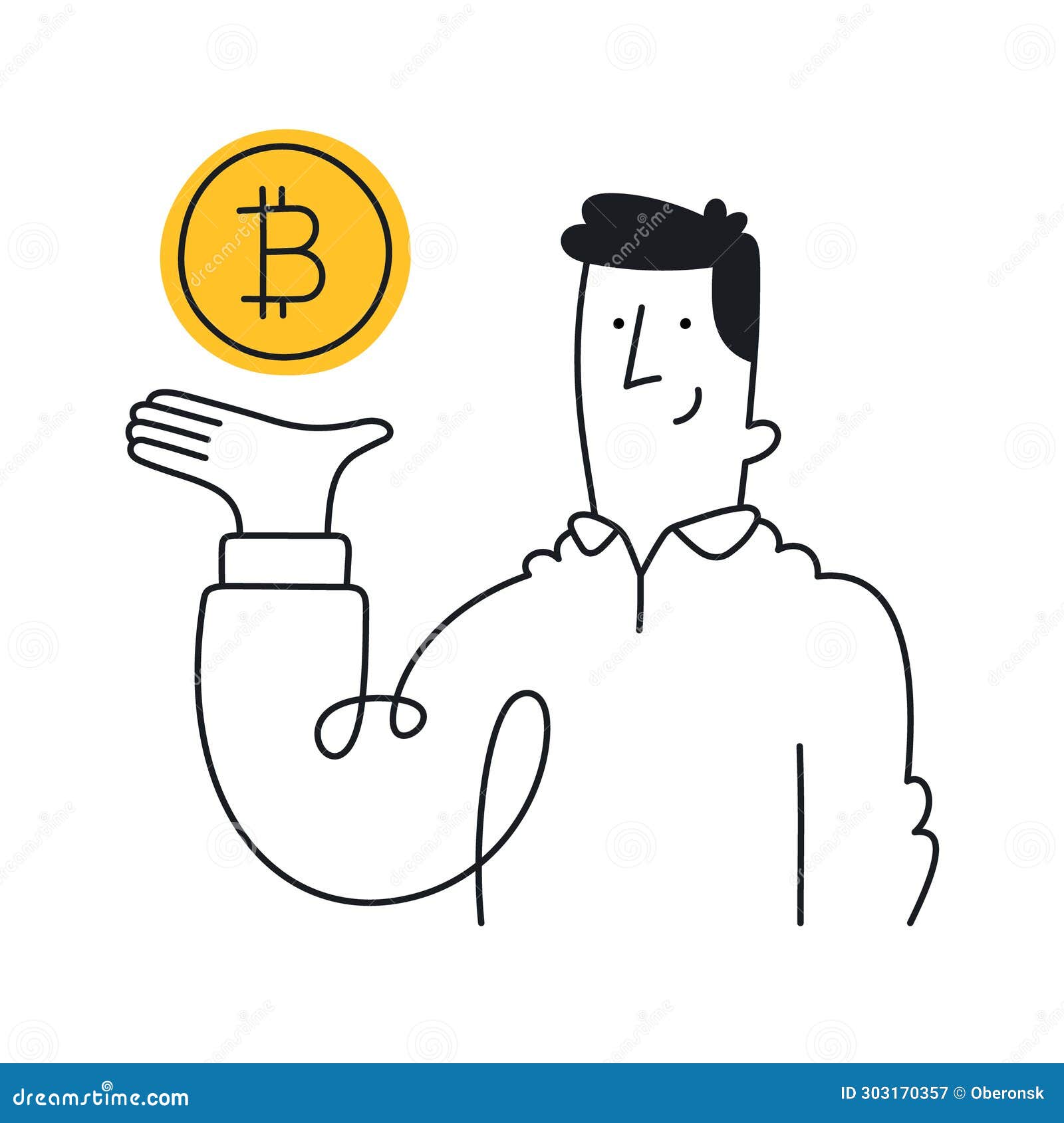 Happy Man with Bitcoin - Doodle Style with an Editable Stroke Stock ...