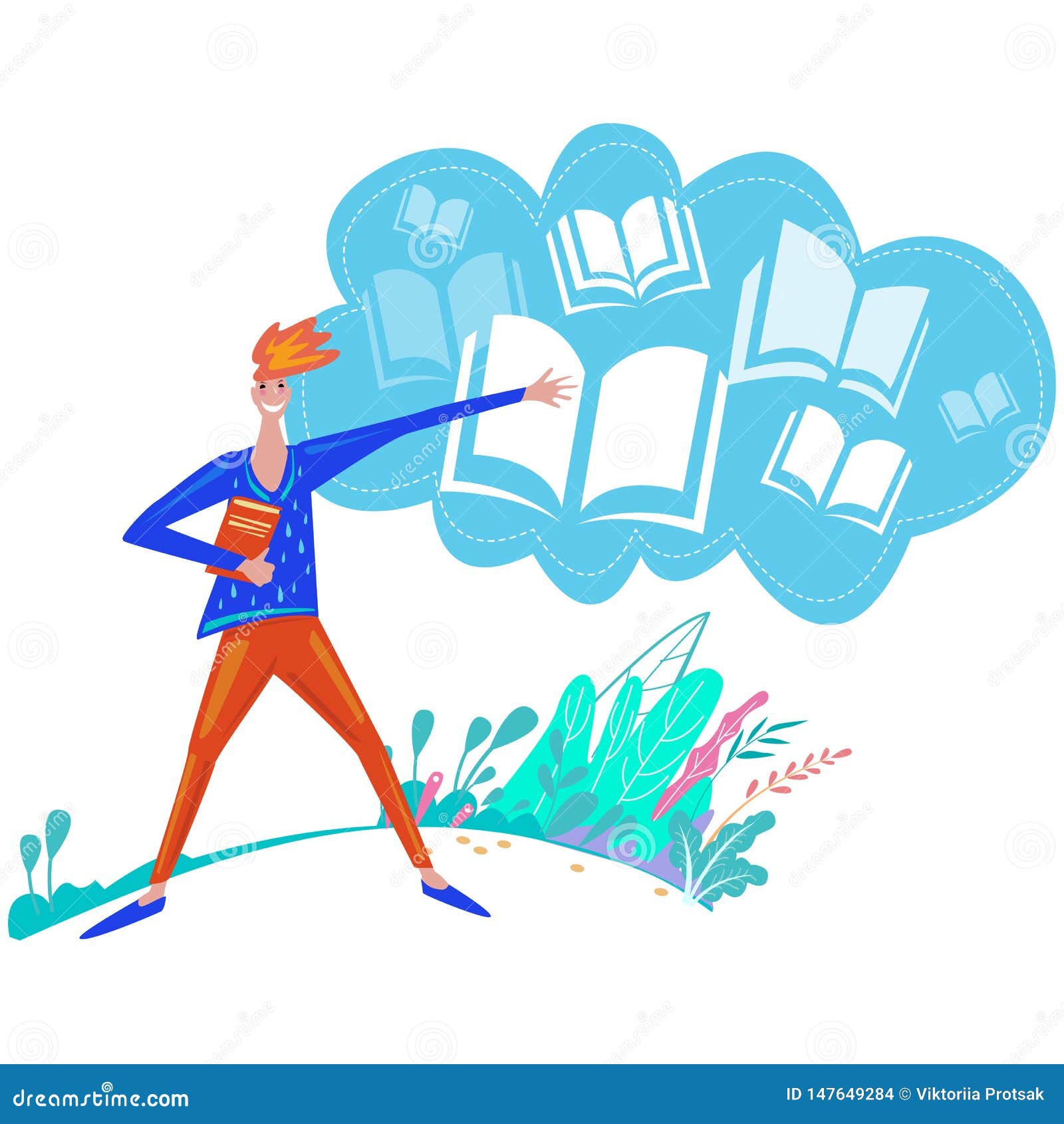 Happy Man with Book, Self Education and Knowledge Concept Stock Vector ...