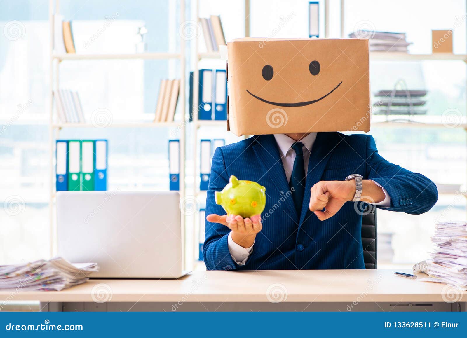 The Happy Man with Box instead of His Head Stock Image - Image of ...