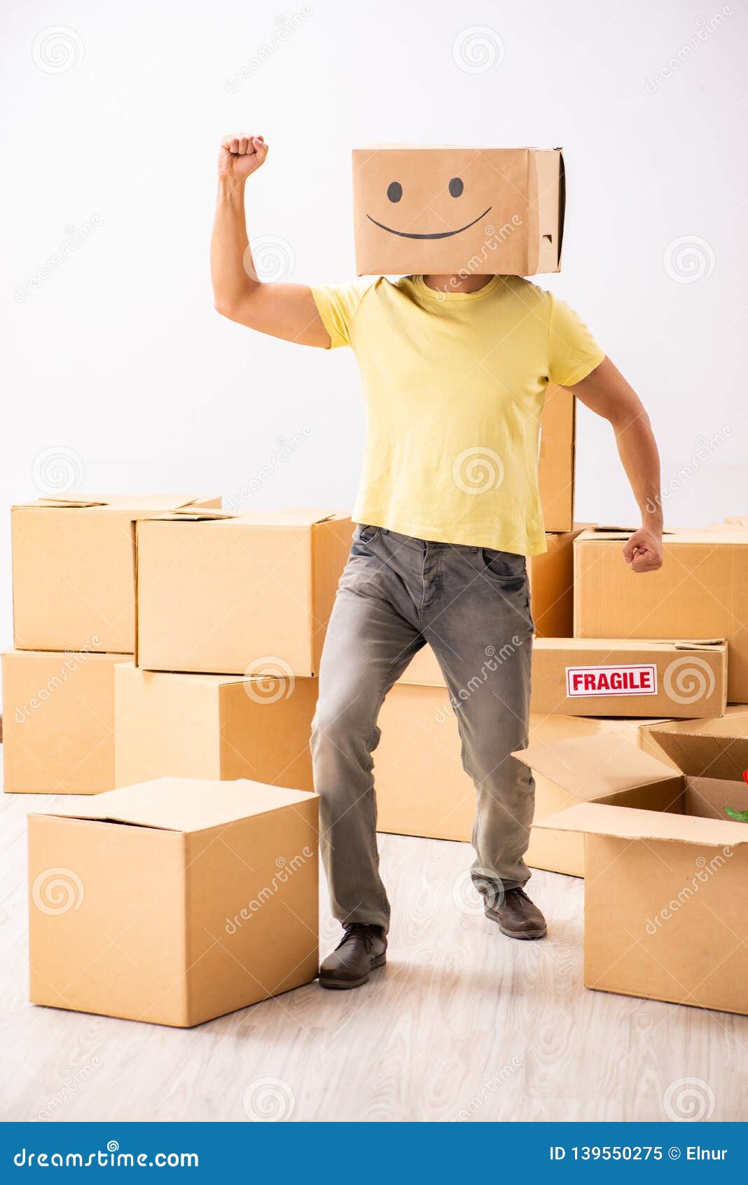 The Happy Man with Box instead of His Head Stock Image - Image of boxes ...