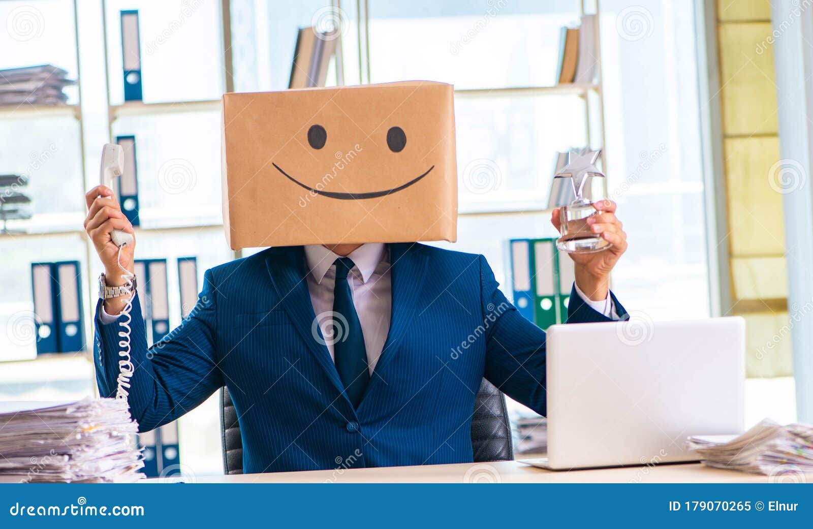 Happy Man with Box instead of His Head Stock Image - Image of excited ...