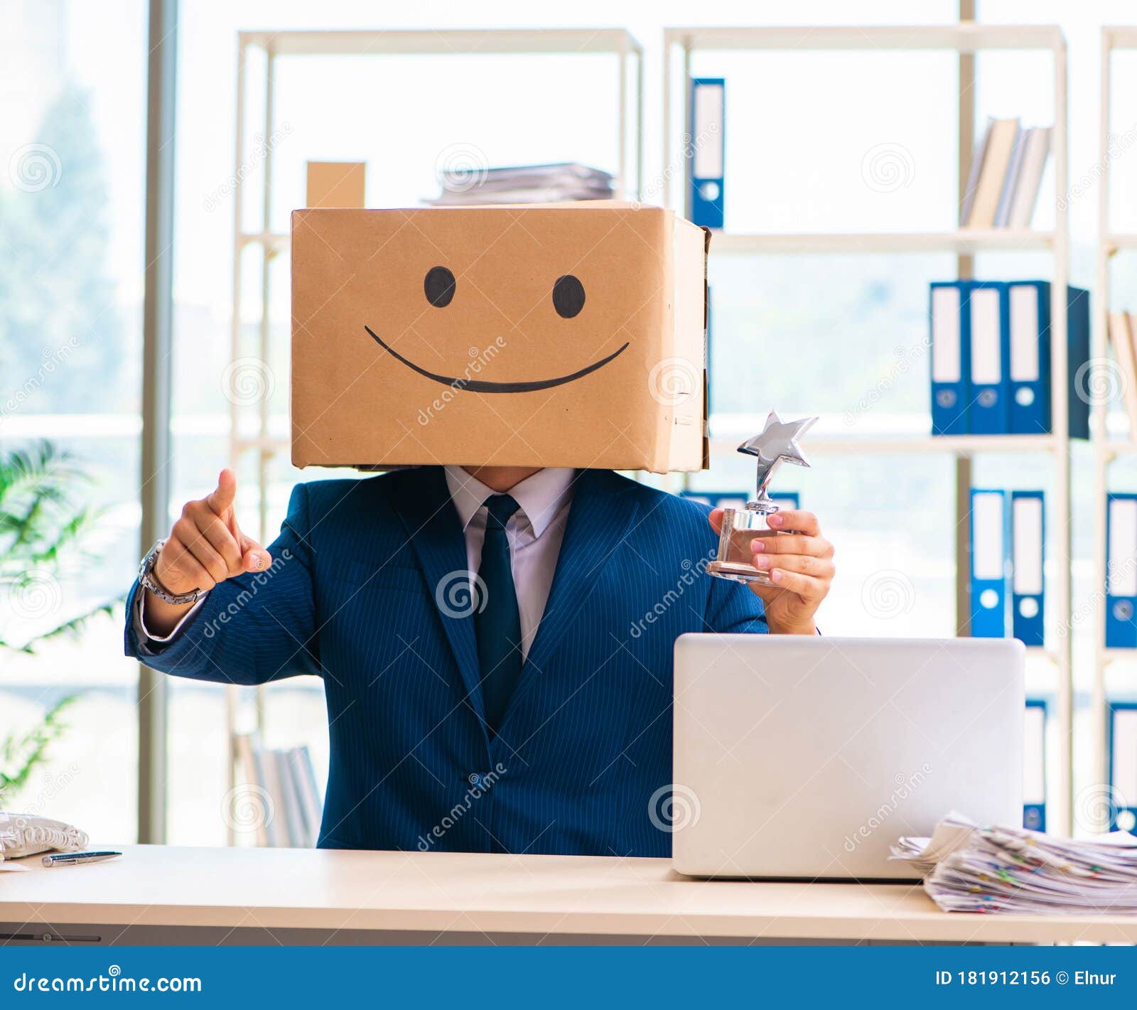Happy Man with Box instead of His Head Stock Photo - Image of holding ...
