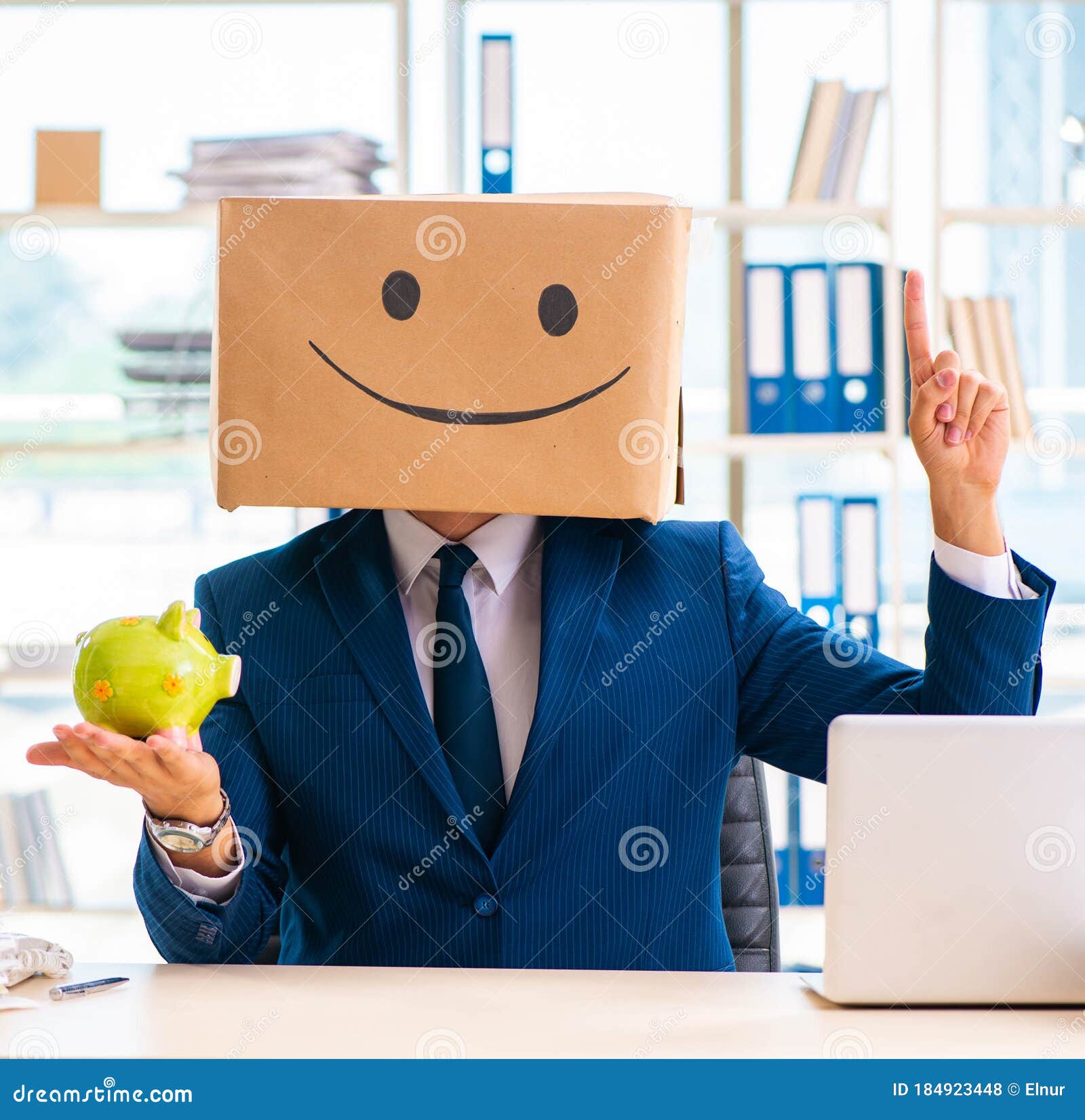 Happy Man with Box instead of His Head Stock Photo - Image of identity ...