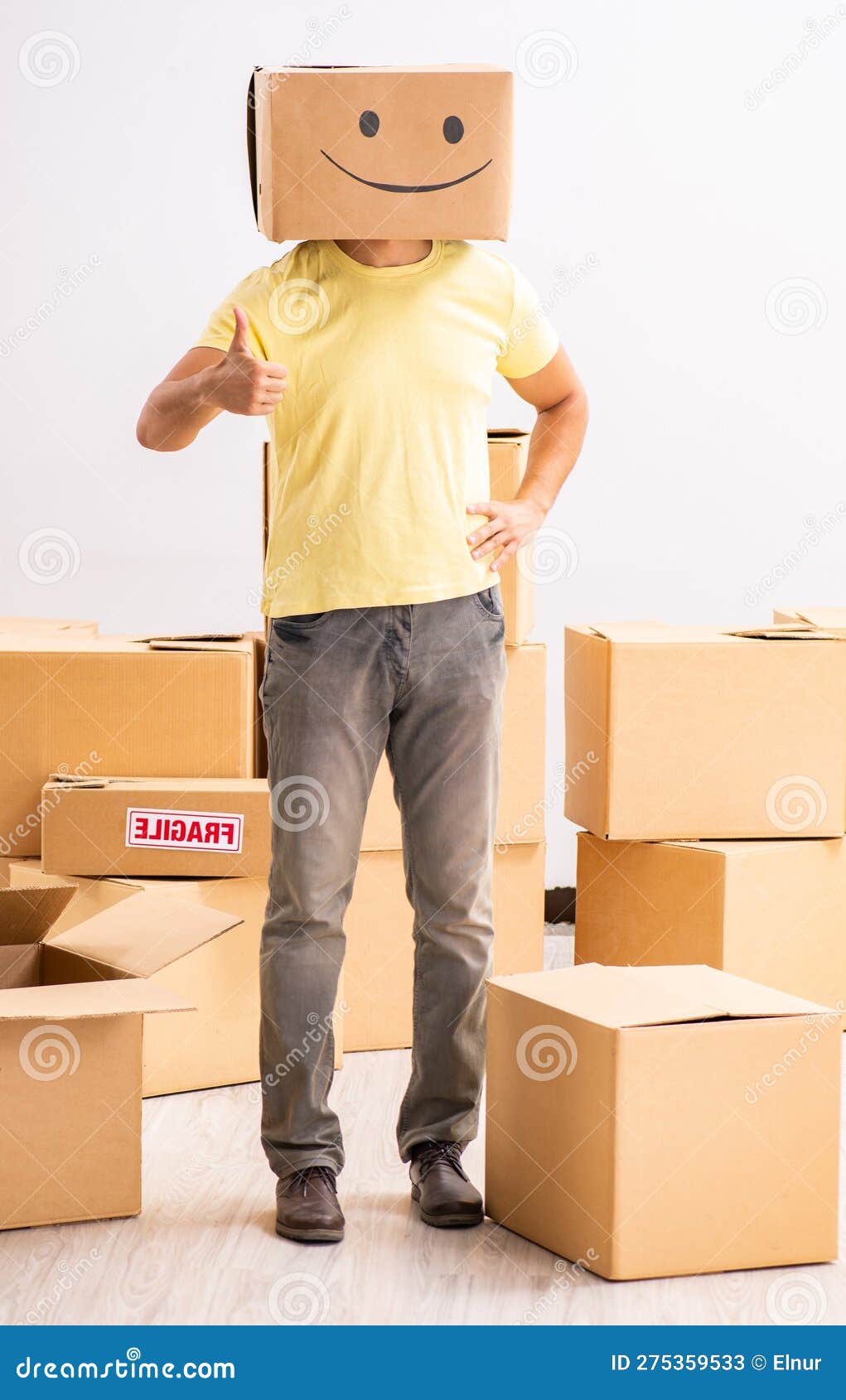 Happy Man with Box instead of His Head Stock Image - Image of emotion ...