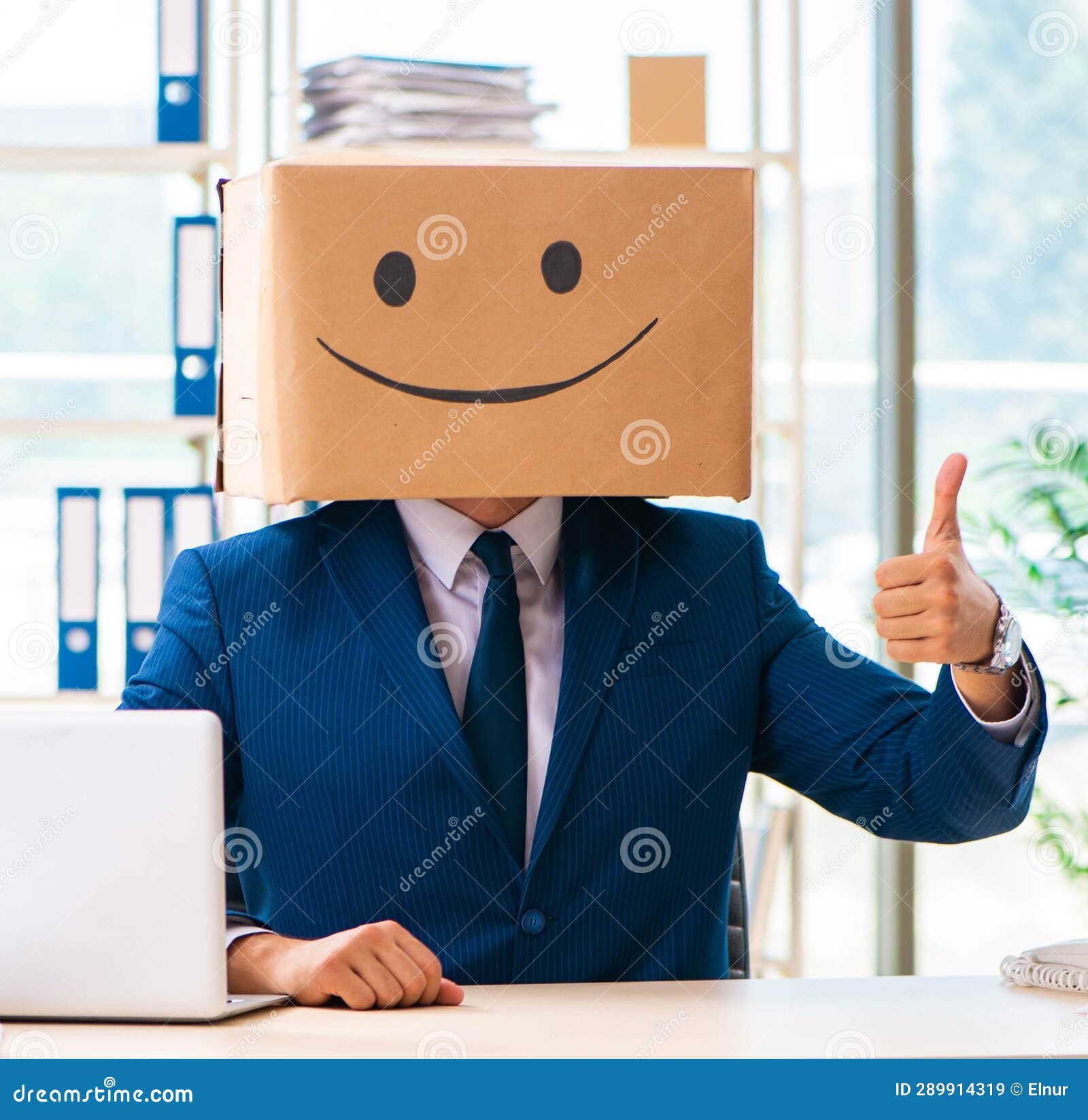 Happy Man with Box instead of His Head Stock Image - Image of ...