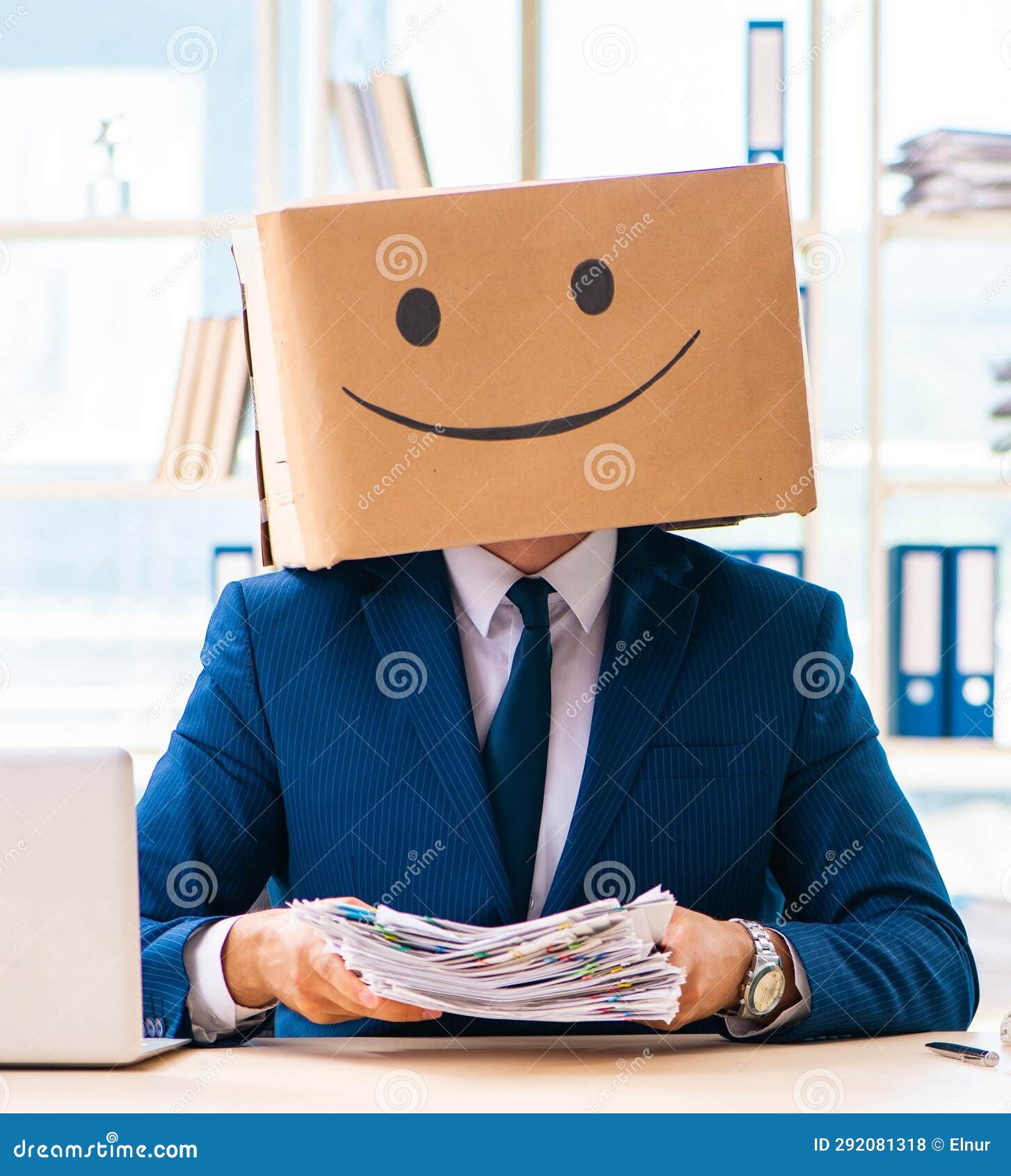 Happy Man with Box instead of His Head Stock Photo - Image of mood ...