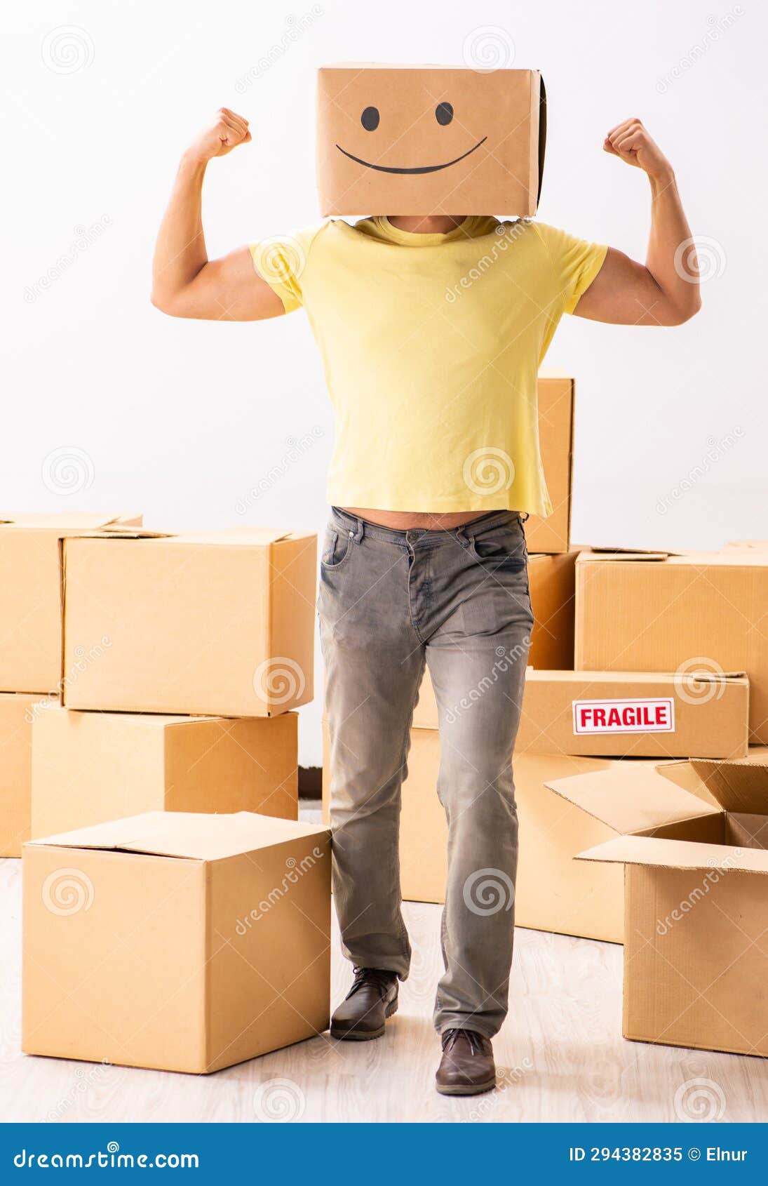 Happy Man with Box instead of His Head Stock Image - Image of cheerful ...