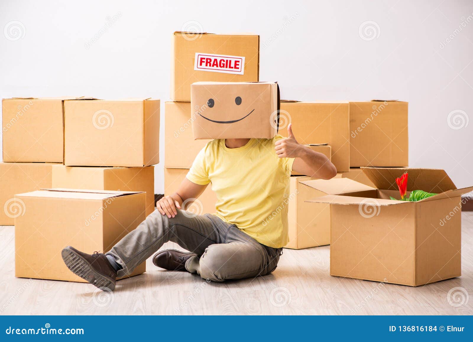 The Happy Man with Box instead of His Head Stock Photo - Image of ...